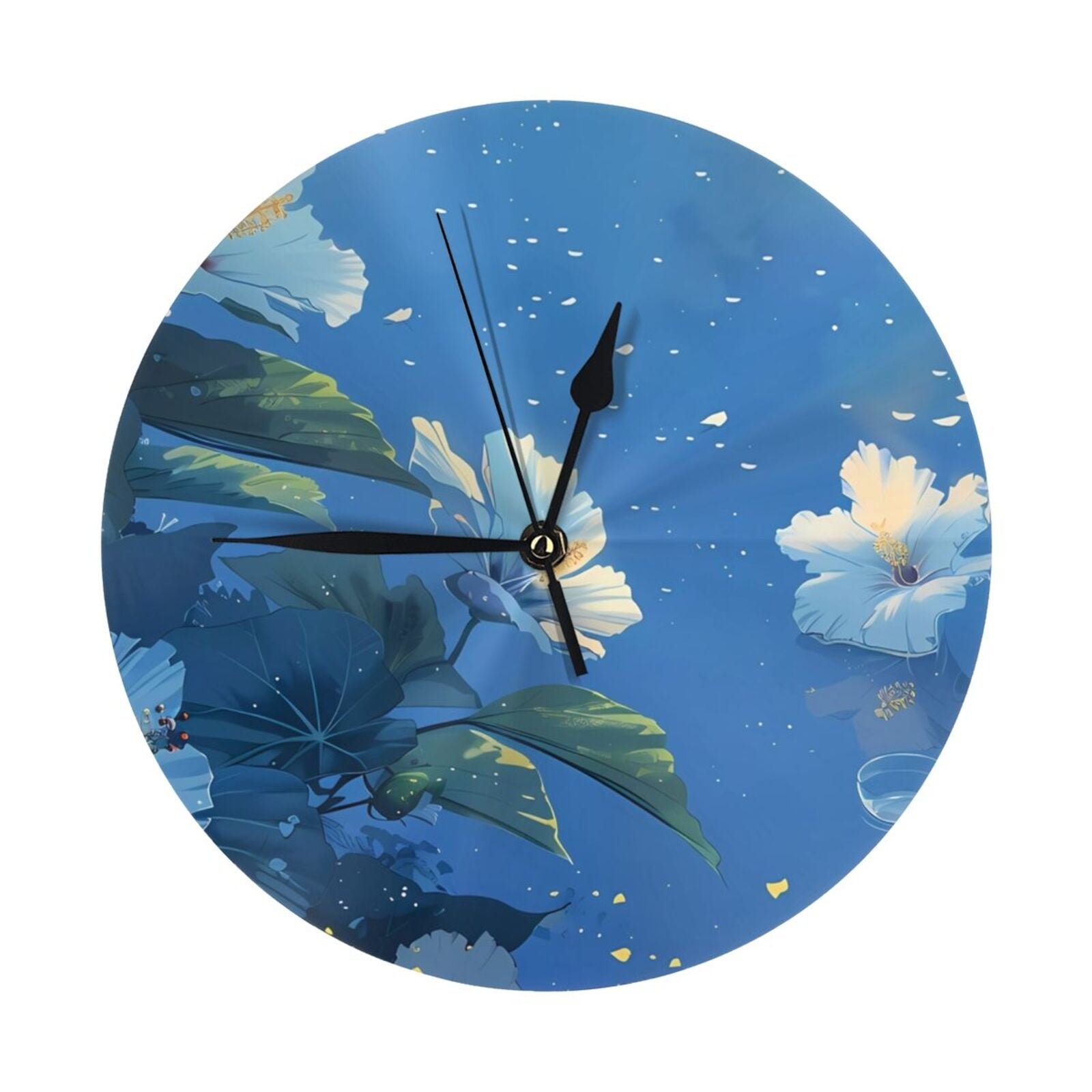 Wall Clock, Hibiscus Flowers Calm Water Wall Clocks Battery Operated ...