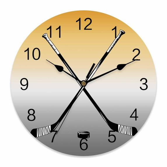 Wall Clock Hockey Player Clocks PVC Silent Non-Ticking Battery Operated ...