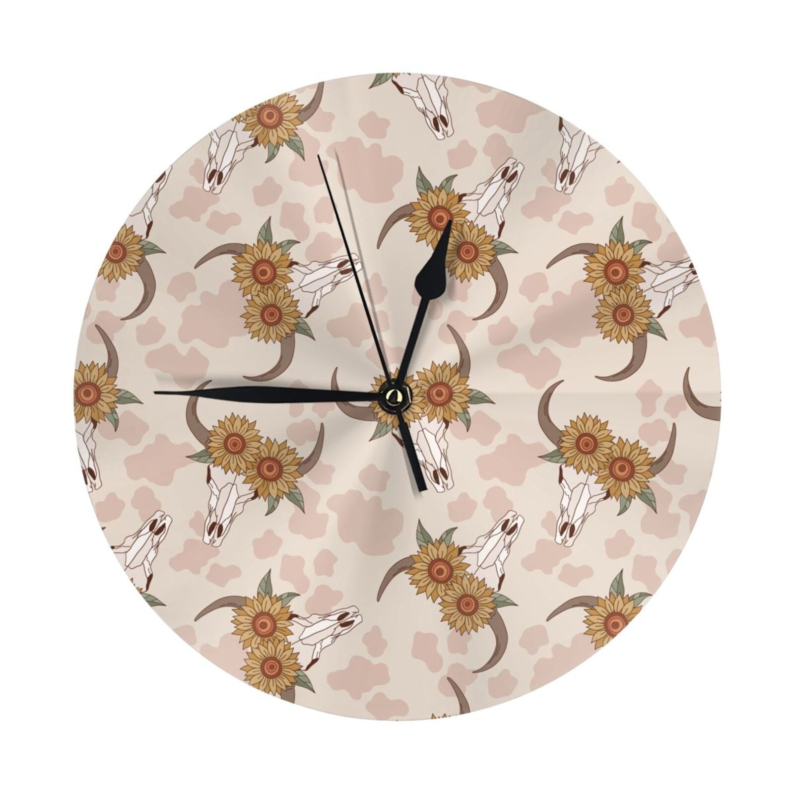Wall Clock, Howdy western cow bull scull sunflower Wall Clocks Battery ...