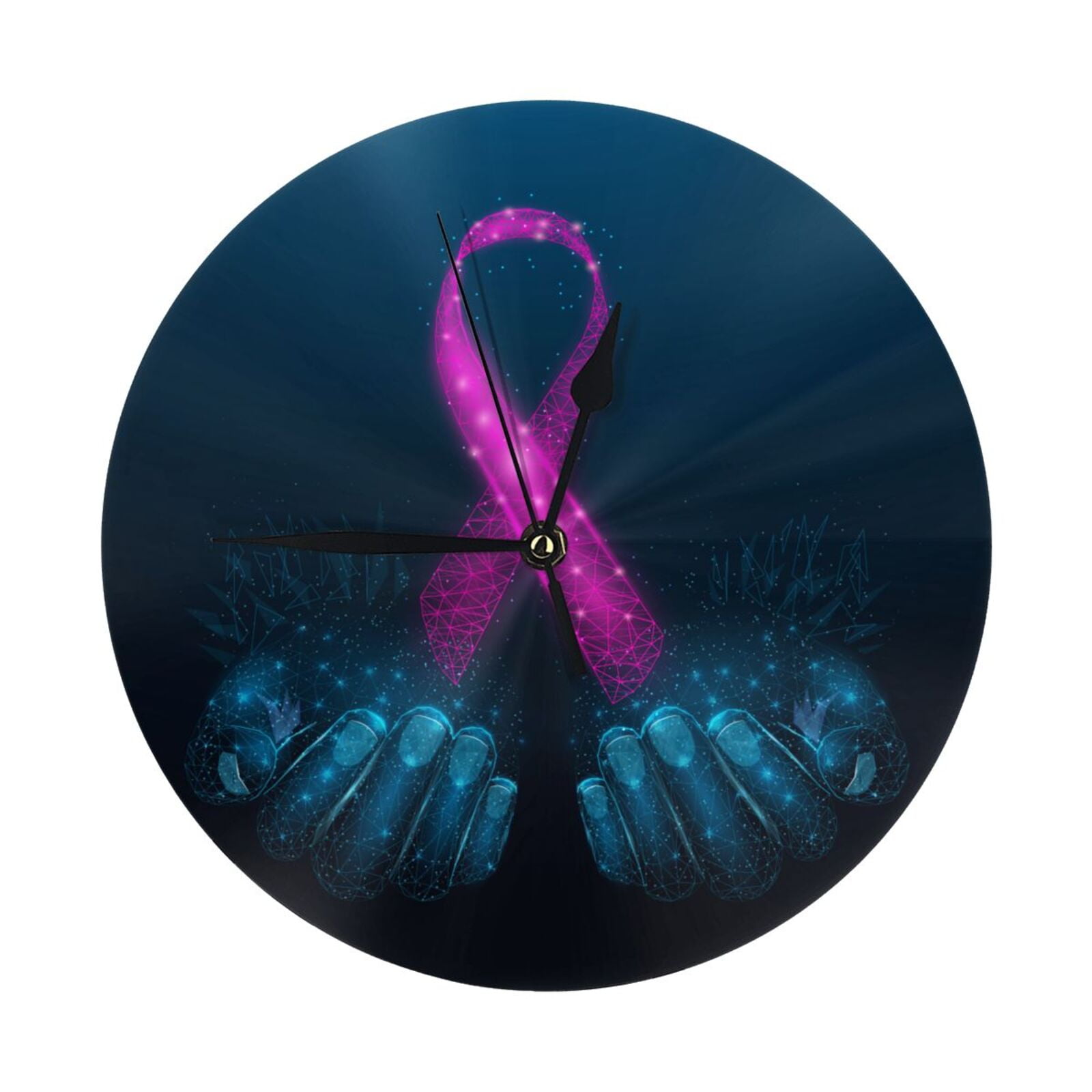 Wall Clock, Human Hands Holds Pink Ribbon Awareness Wall Clocks Battery ...