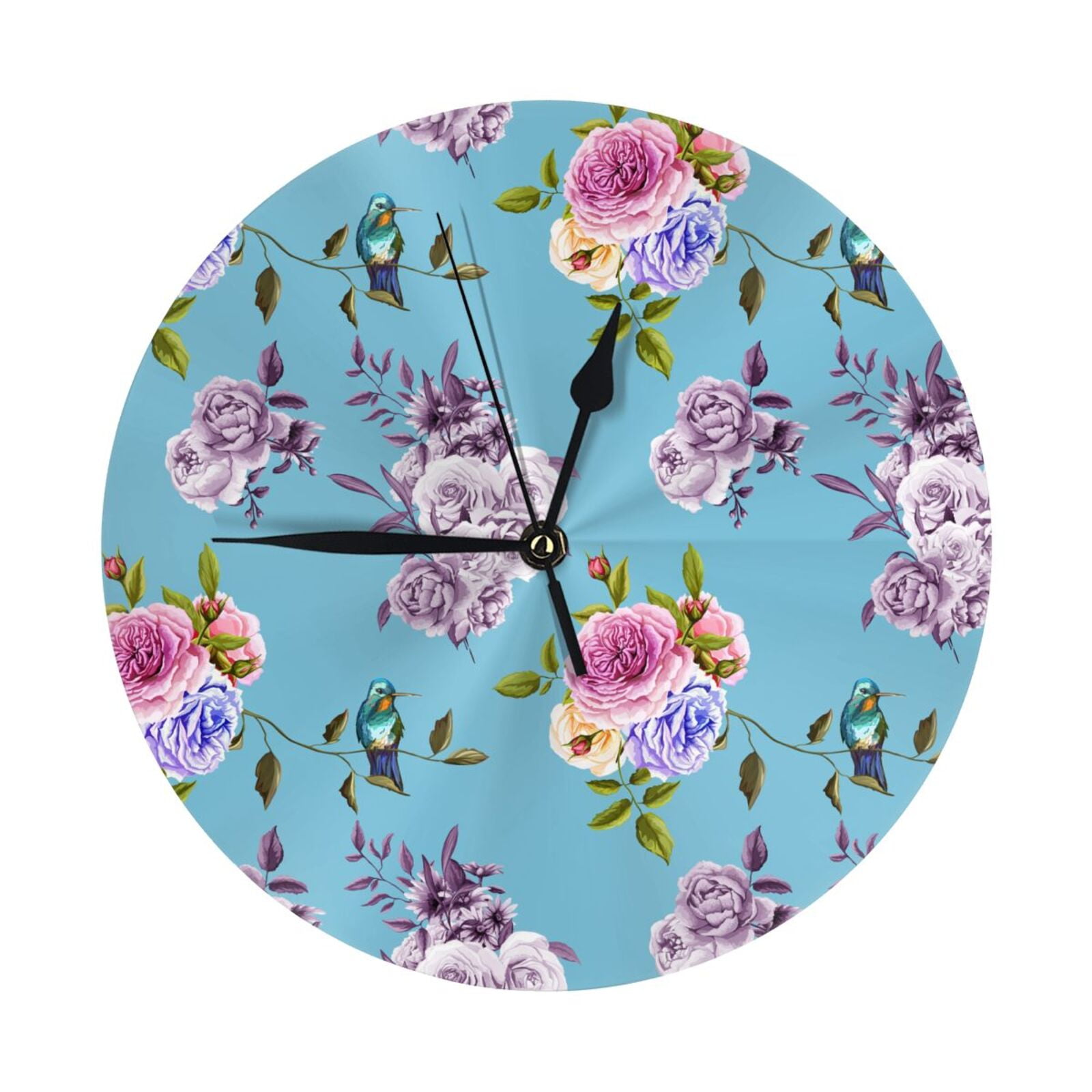 Wall Clock, Hummingbird Carnation Wall Clocks Battery Operated Silent ...