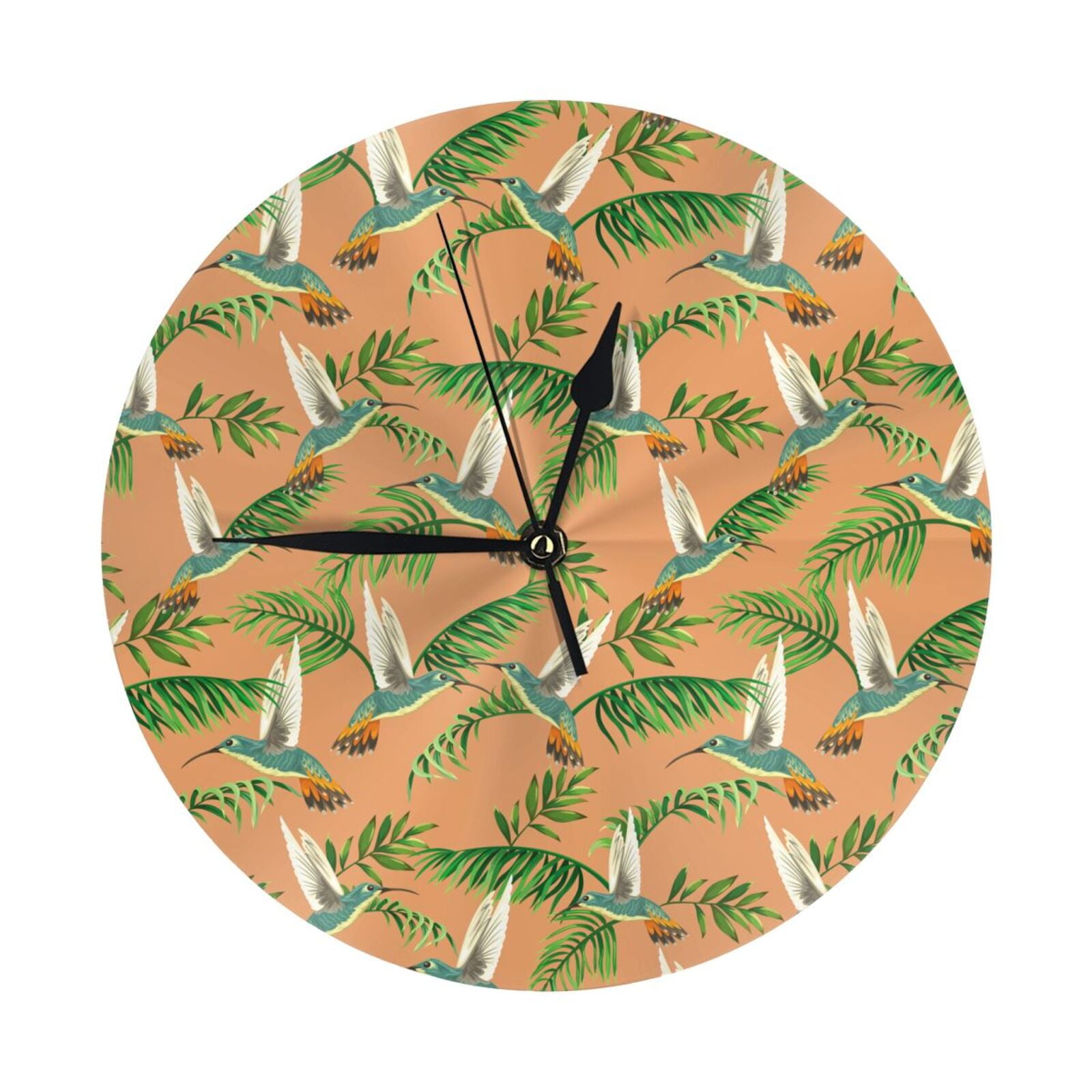 Wall Clock Hummingbird Palm Leaf Wall Clocks Battery Operated, Modern ...