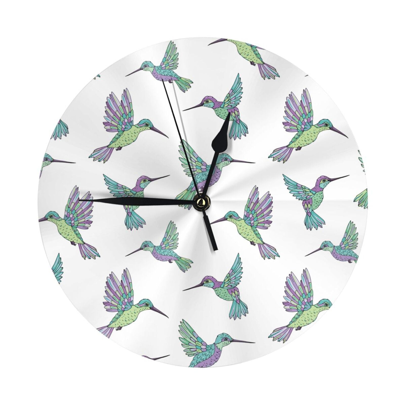 Wall Clock, Hummingbird Print White Wall Clocks Battery Operated Silent ...