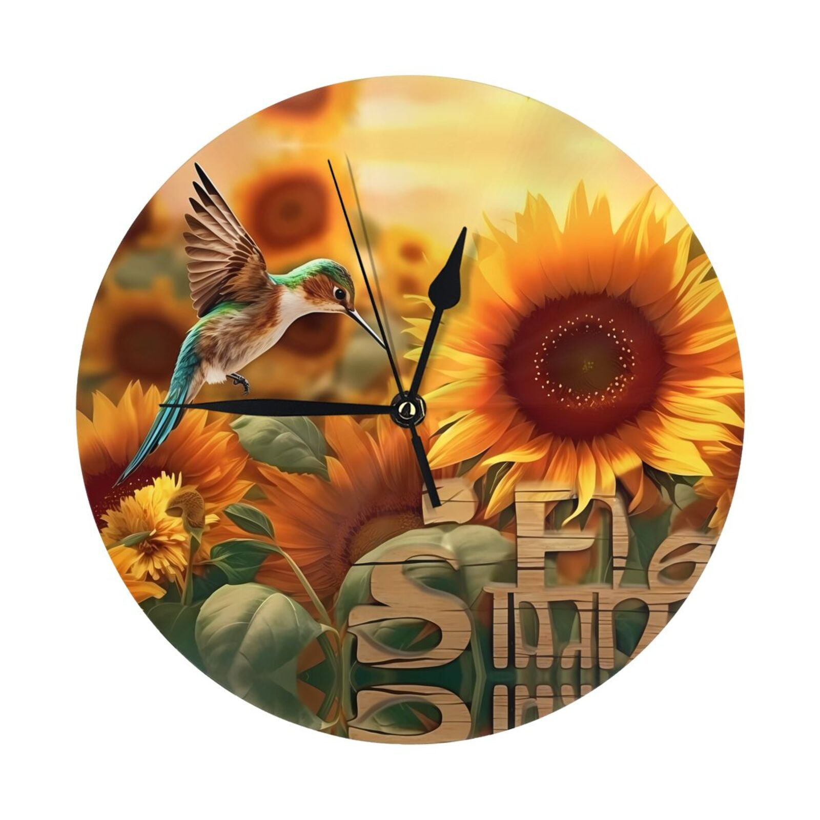 Wall Clock, Hummingbird Sunflower Wall Clocks Battery Operated Silent ...