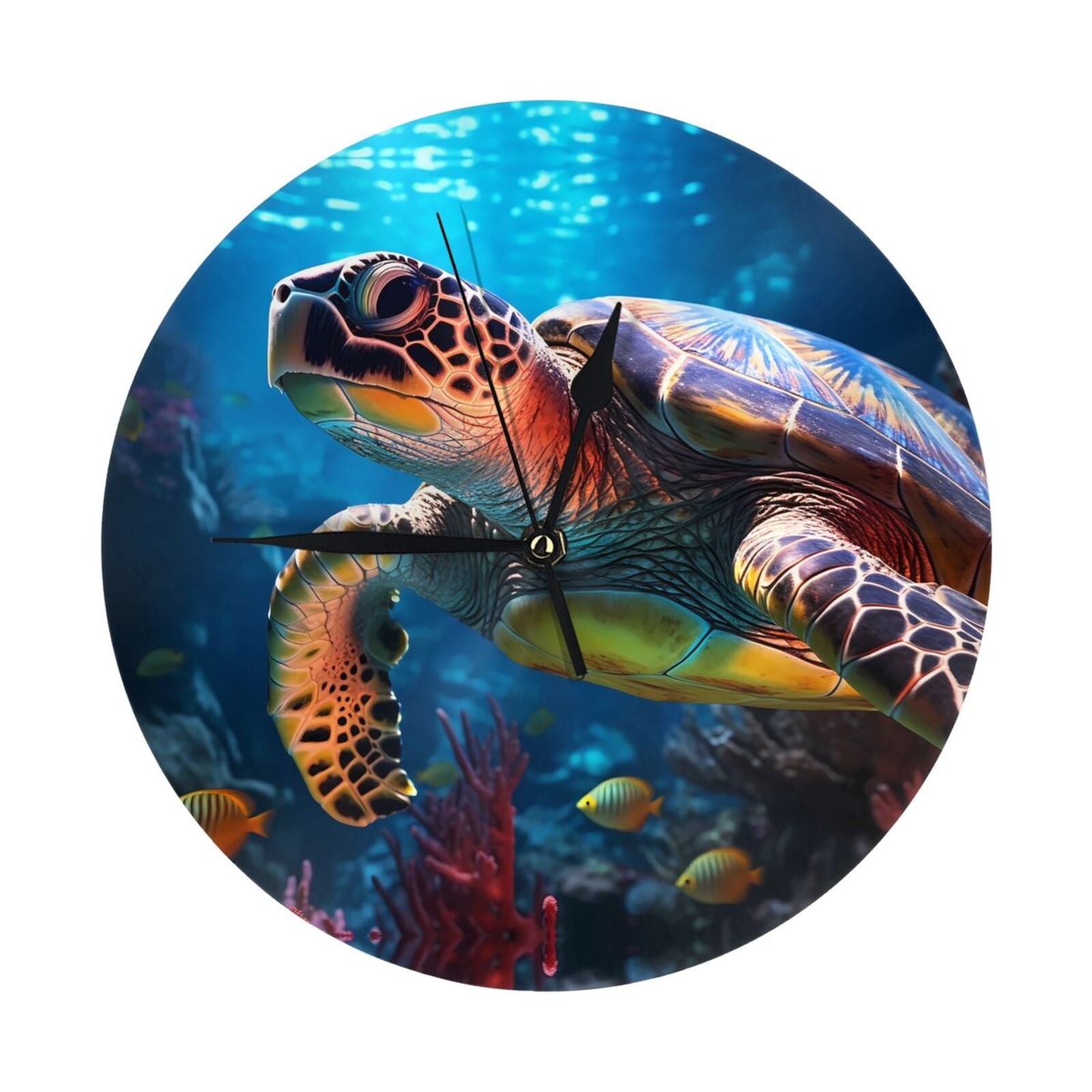 Wall Clock Ice Blue Ocean Sea Turtle Wall Clocks Battery Operated ...