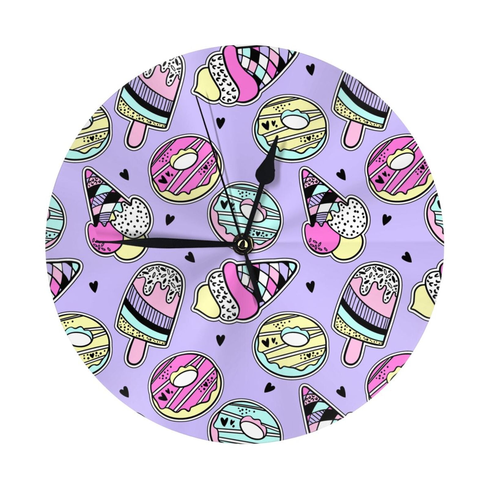 Wall Clock, Ice Cream Cartoon Print Wall Clocks Battery Operated Silent ...