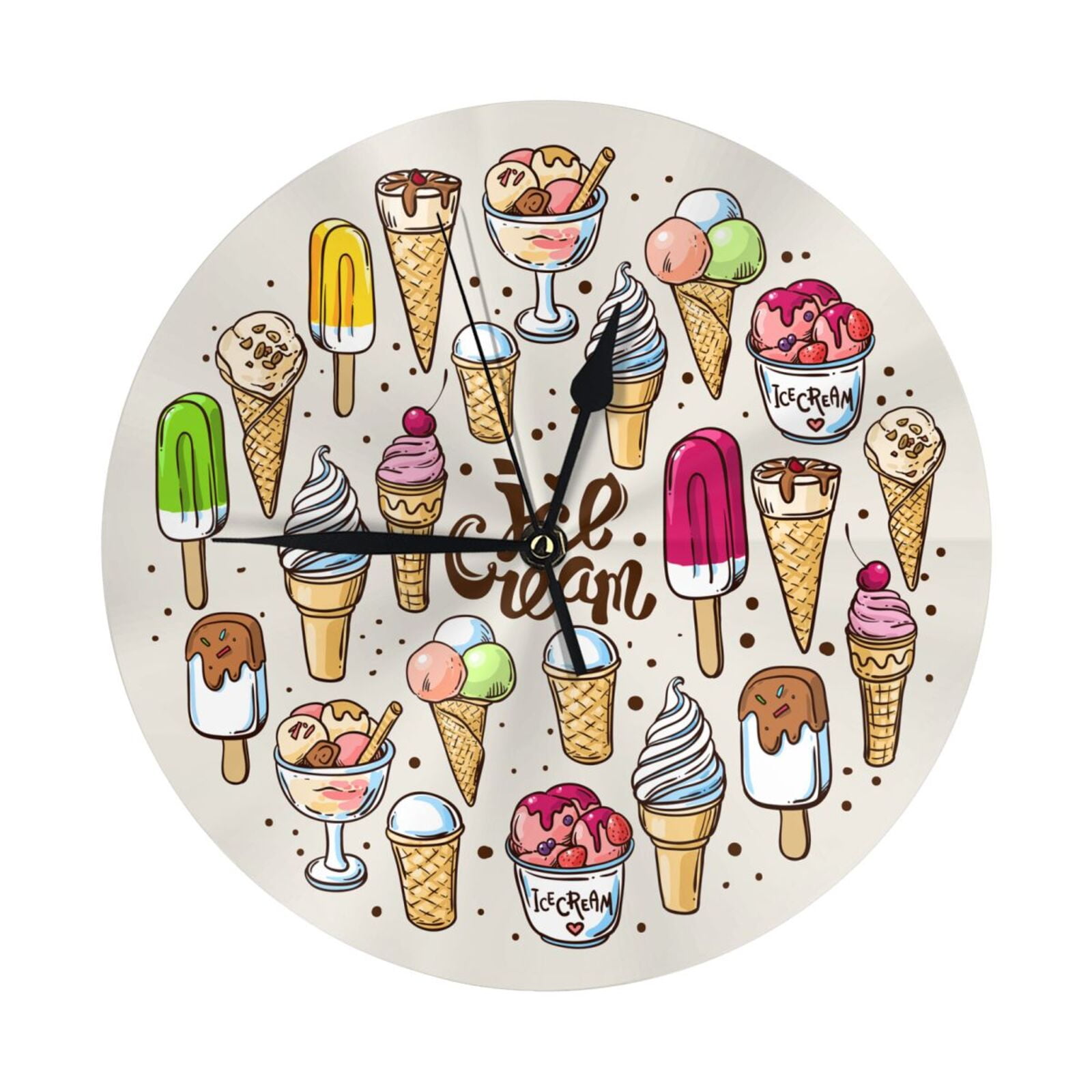 Wall Clock, Ice Cream Wall Clocks Battery Operated Silent Kitchen ...