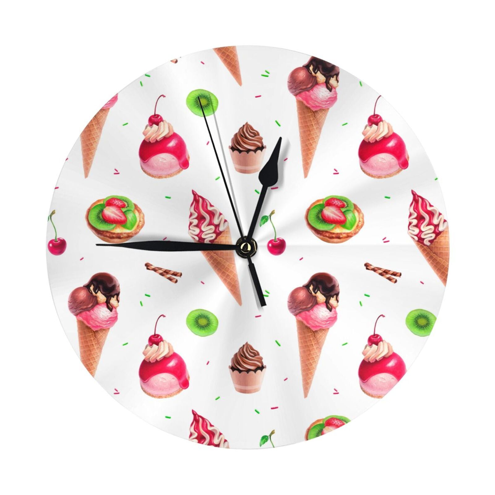 Wall Clock, Ice Cream Fruit Tart Print Wall Clocks Battery Operated ...