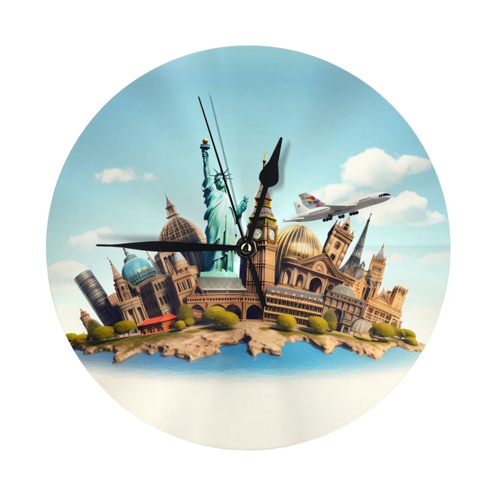 Wall Clock - Iconic Global Landmarks 9.8 Inch Silent Non Ticking Modern ...