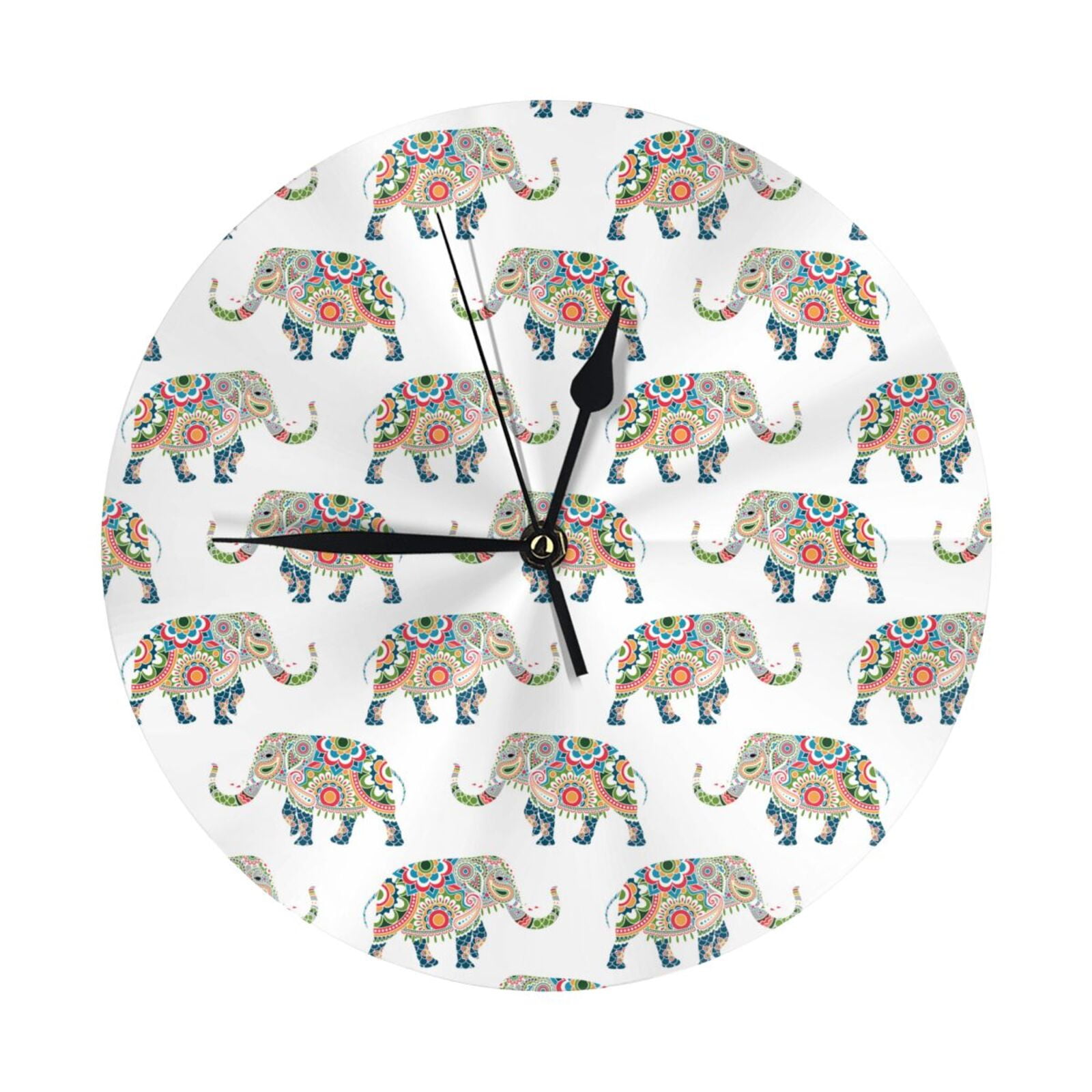 Wall Clock, Indian Elephant Wall Clocks Battery Operated Silent Kitchen ...
