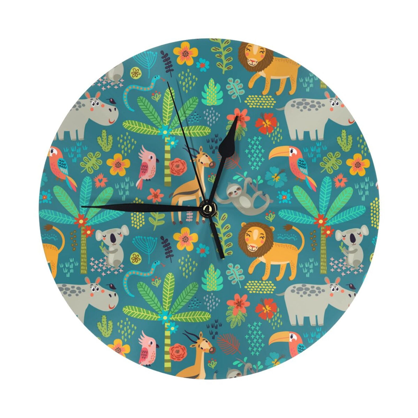 Wall Clock - Jungle Animals colorful 9.8 Inch Silent Non Ticking Modern ...