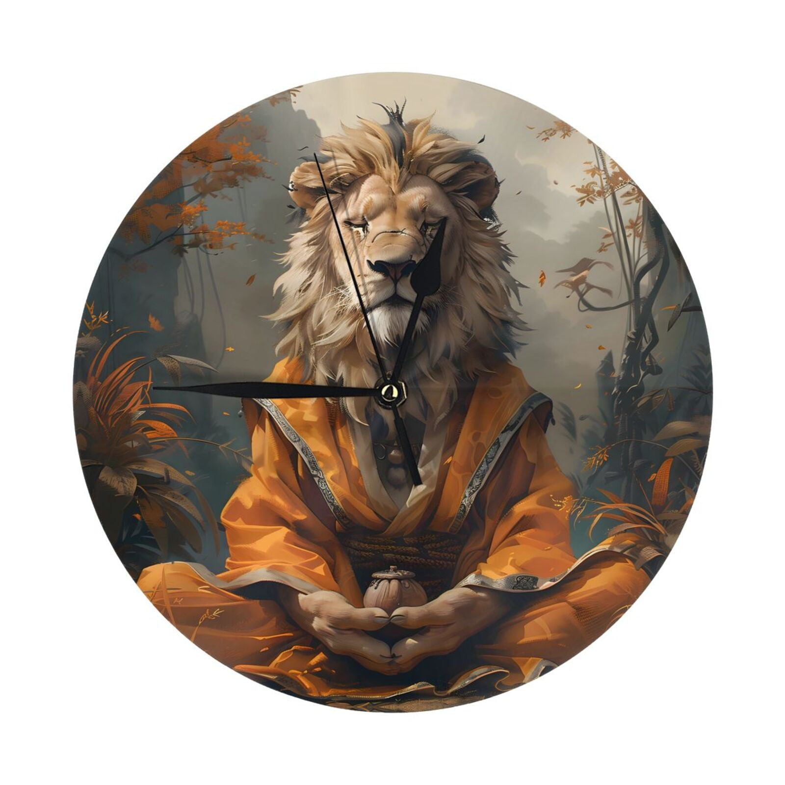 Wall Clock Jungle Meditating Lion Wall Clocks Battery Operated, Modern ...