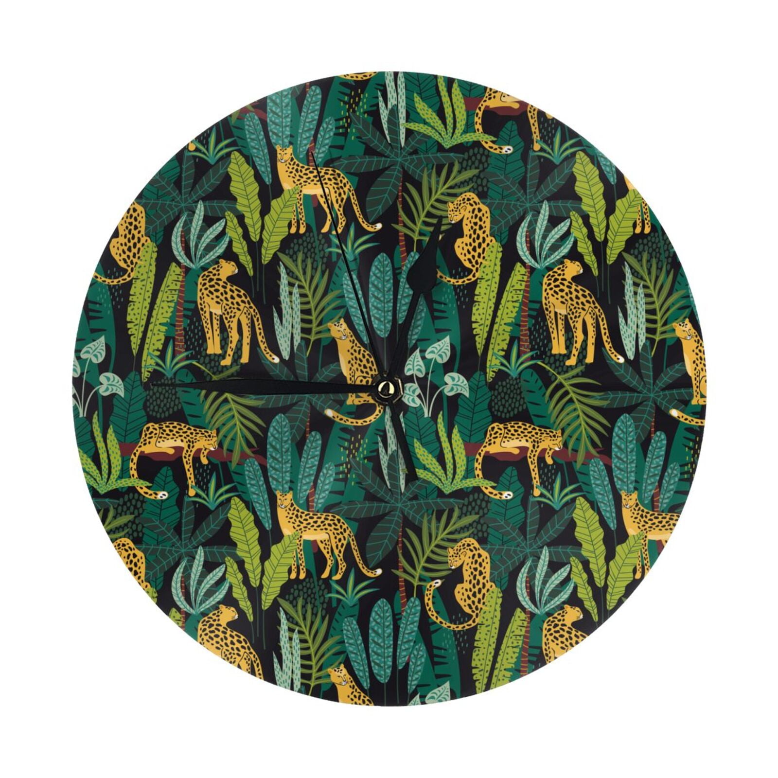 Wall Clock Jungle leopard yellow Wall Clocks Battery Operated, Modern ...
