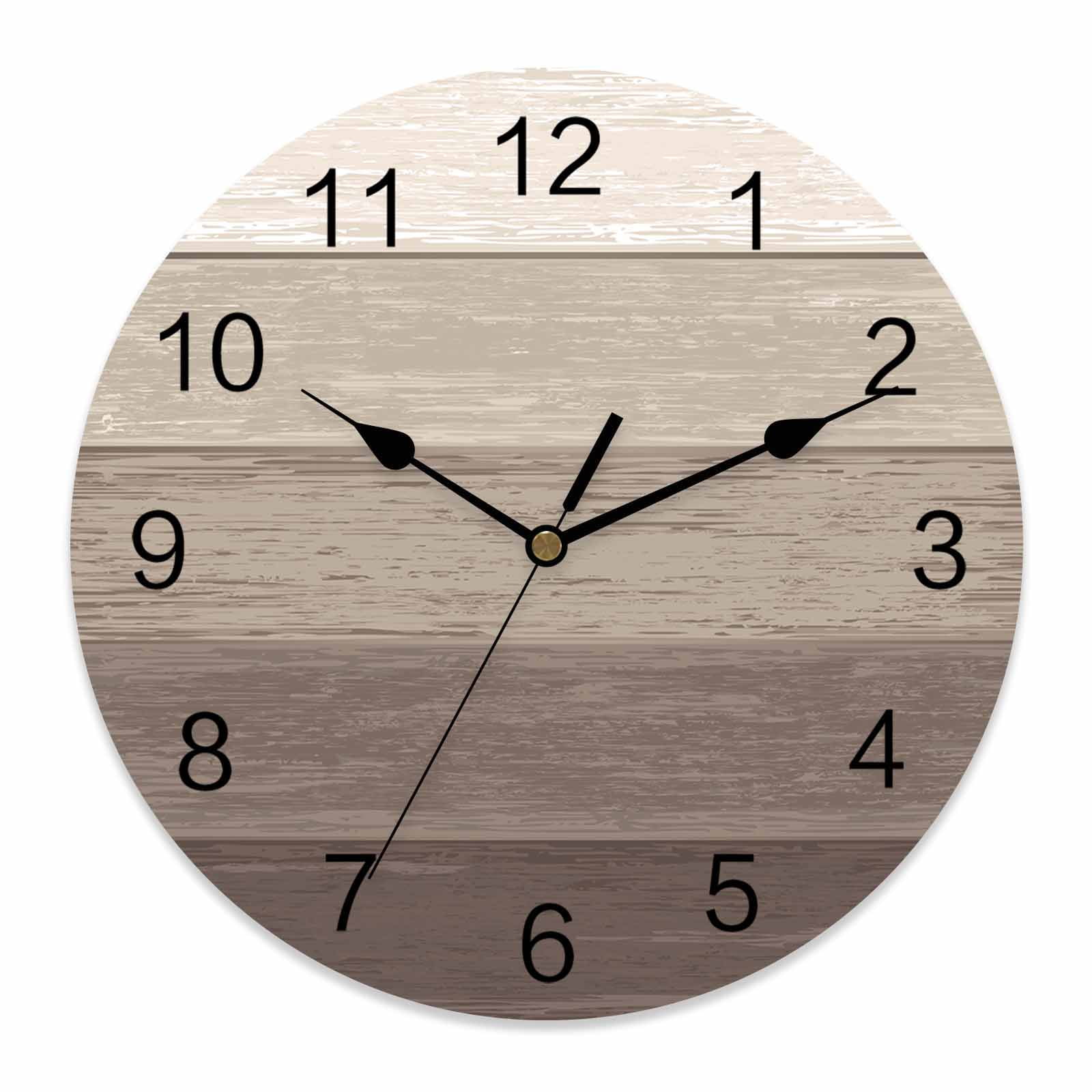 Wall Clock Khaki Wood Grain Clocks PVC Silent Non-Ticking Battery ...