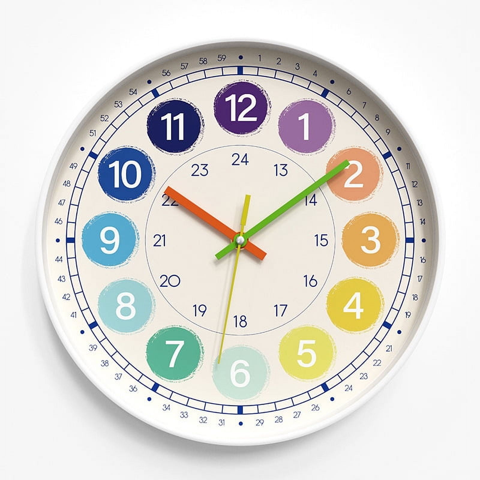 Wall Clock for Kids Learning to Tell Time Easily Non Ticking Battery ...