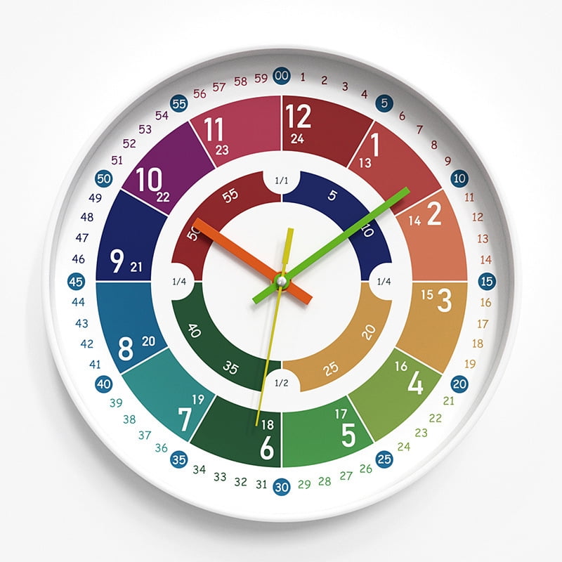 Wall Clock for Kids Learning to Tell Time Easily Non Ticking Battery ...
