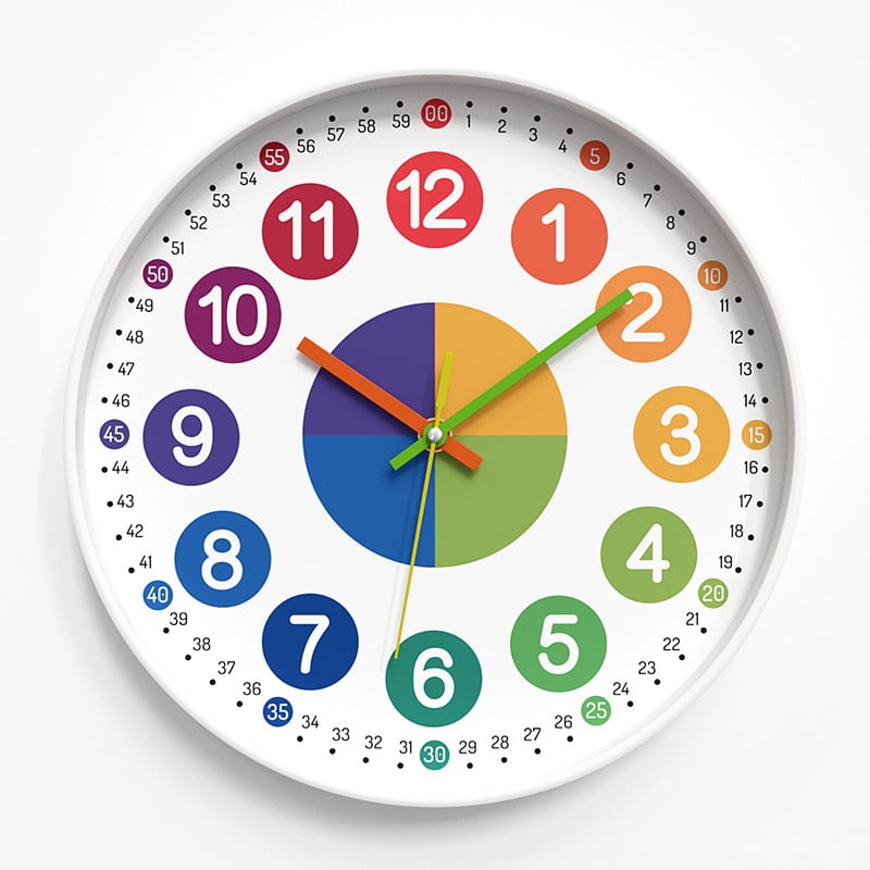 Wall Clock for Kids Learning to Tell Time Easily Non Ticking Battery ...