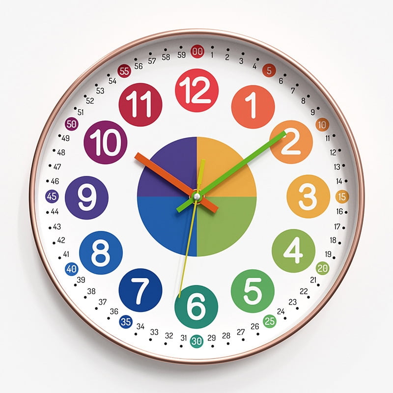Wall Clock for Kids Learning to Tell Time Easily Non Ticking Battery ...