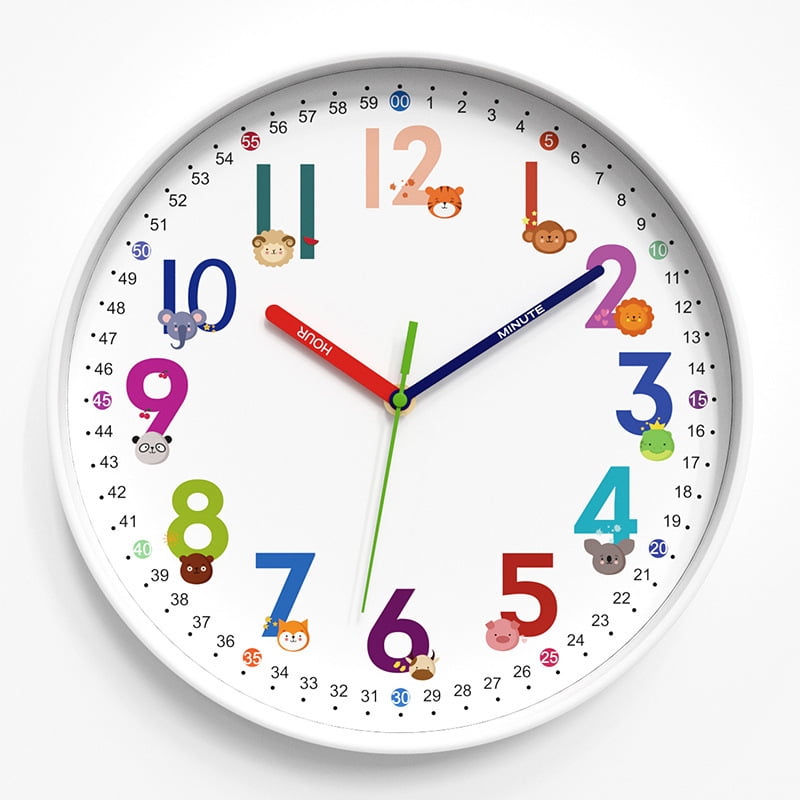 Wall Clock for Kids Learning to Tell Time Easily Non Ticking Battery ...