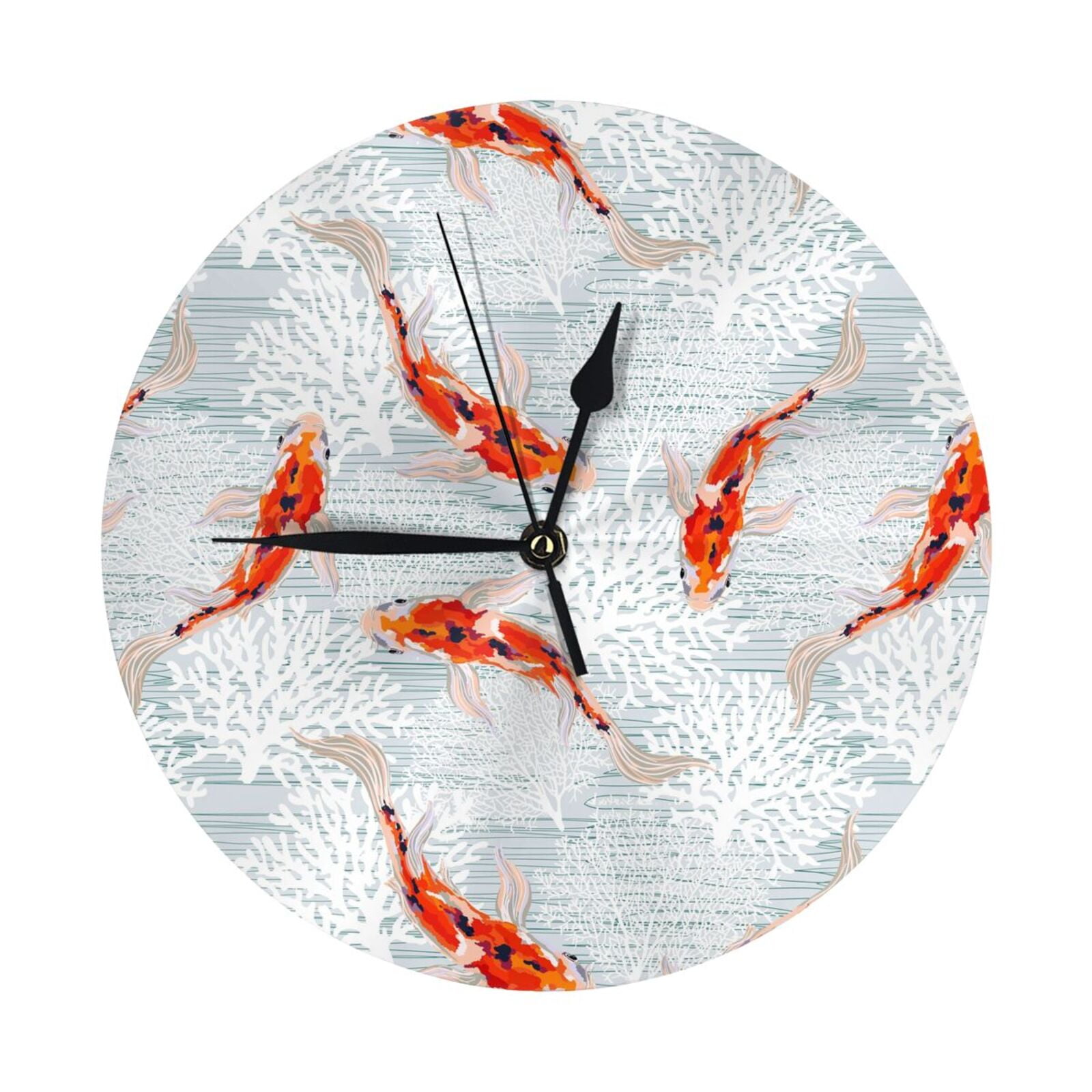 Wall Clock, Koi Fish Corals,Spring Summer Wall Clocks Battery Operated ...