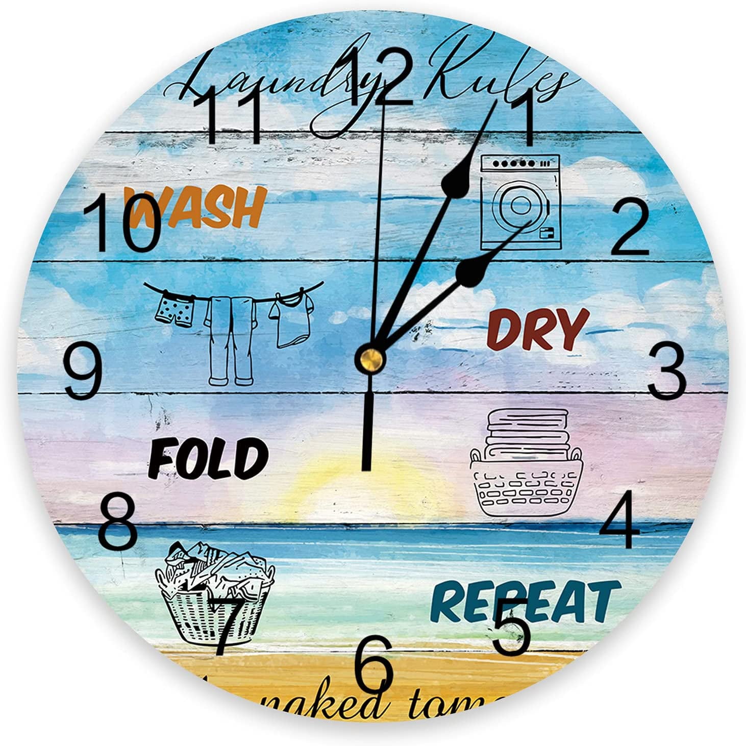 Wall Clock Laundry Room Rules Battery Operated Clocks Silent Non ...