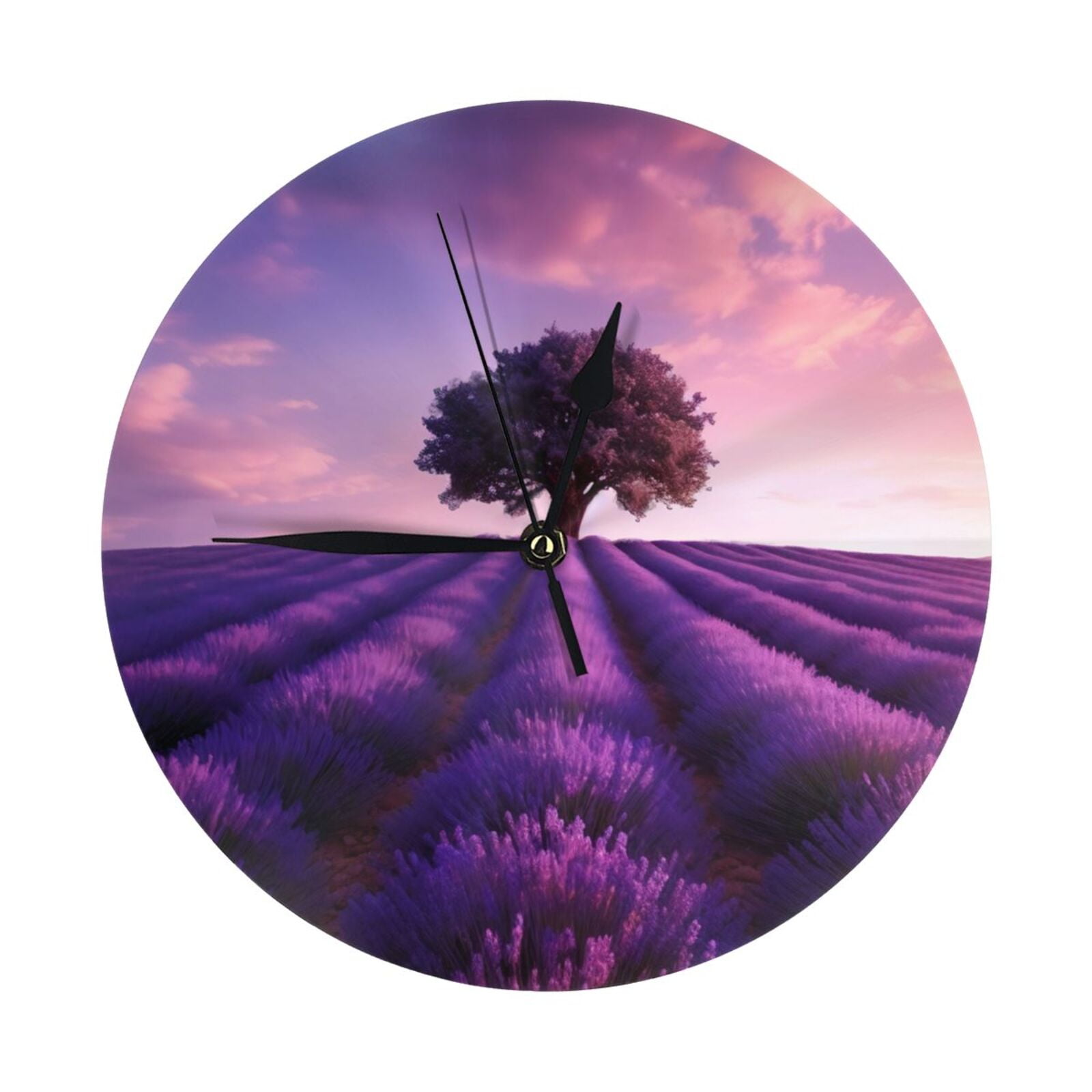 Wall Clock, Lavender Field Sunset Wall Clocks Battery Operated Silent ...