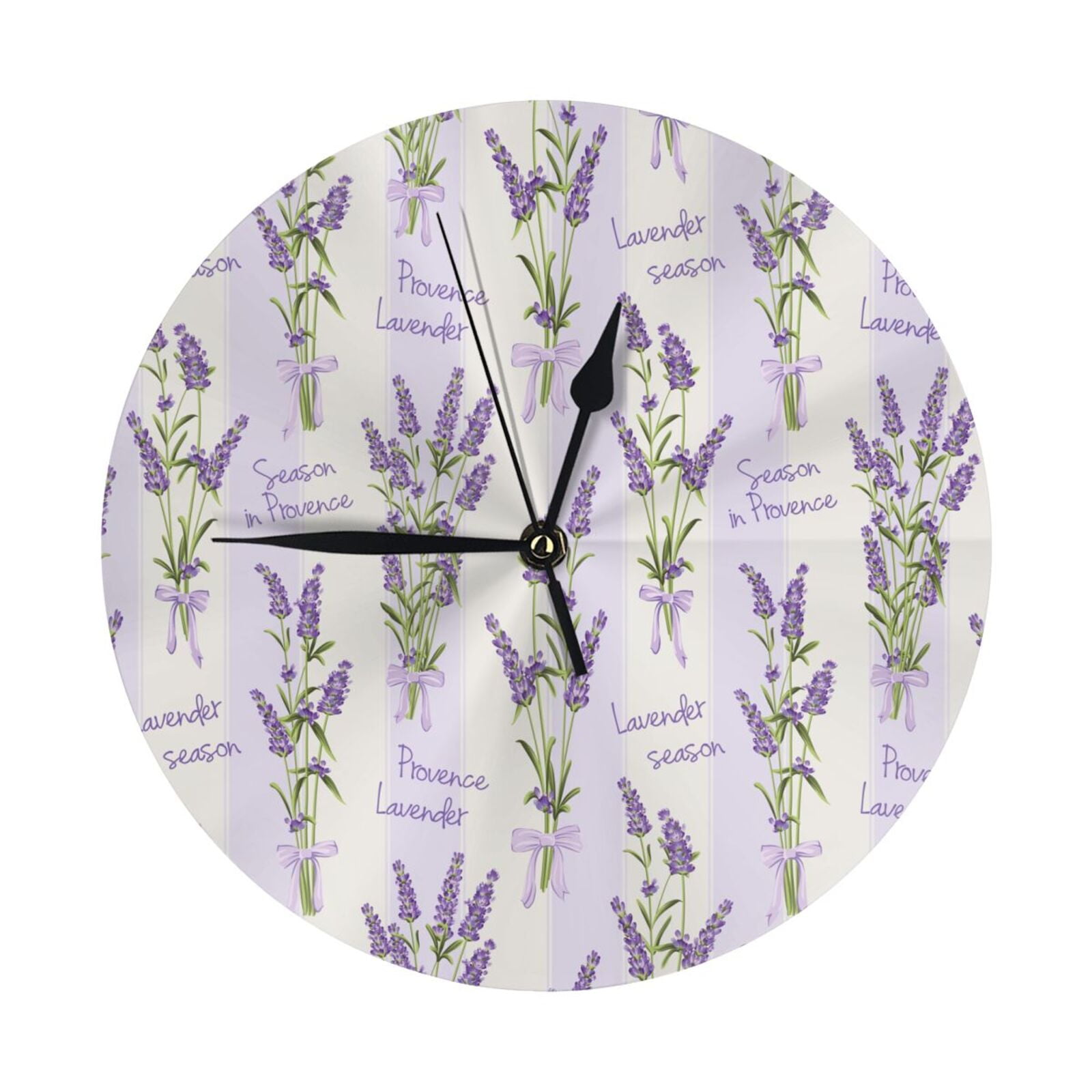 Wall Clock Lavender Flowers Bow Tie Wall Clocks Battery Operated ...