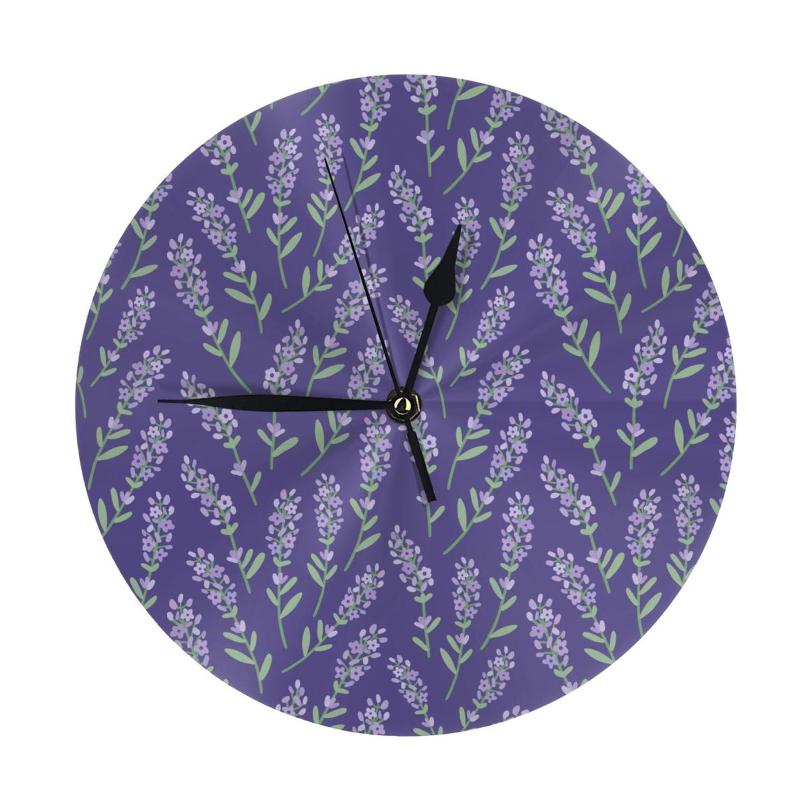 Wall Clock, Lavender Flowers Light Purple Wall Clocks Battery Operated ...
