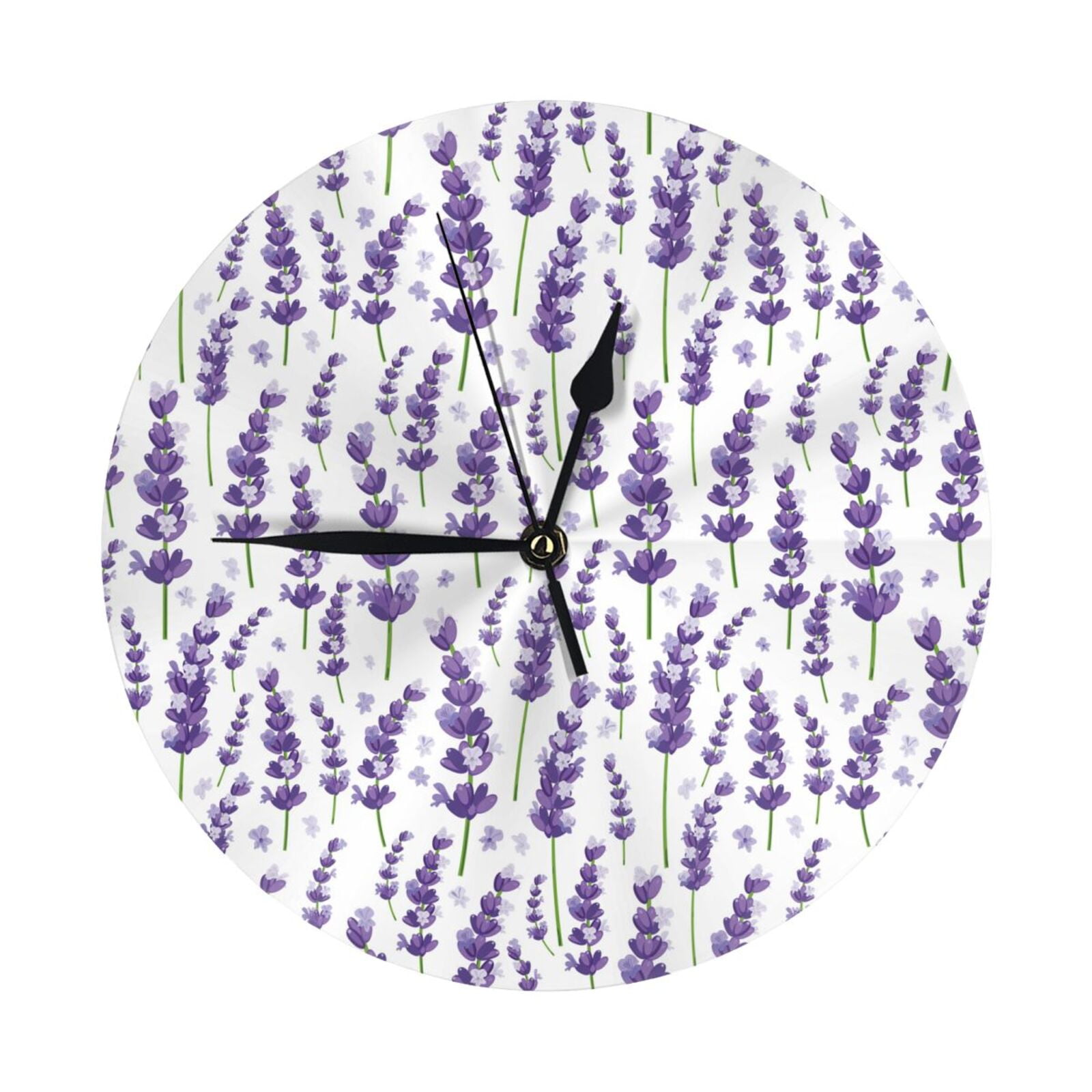 Wall Clock, Lavender Flowers Purple Wall Clocks Battery Operated Silent ...