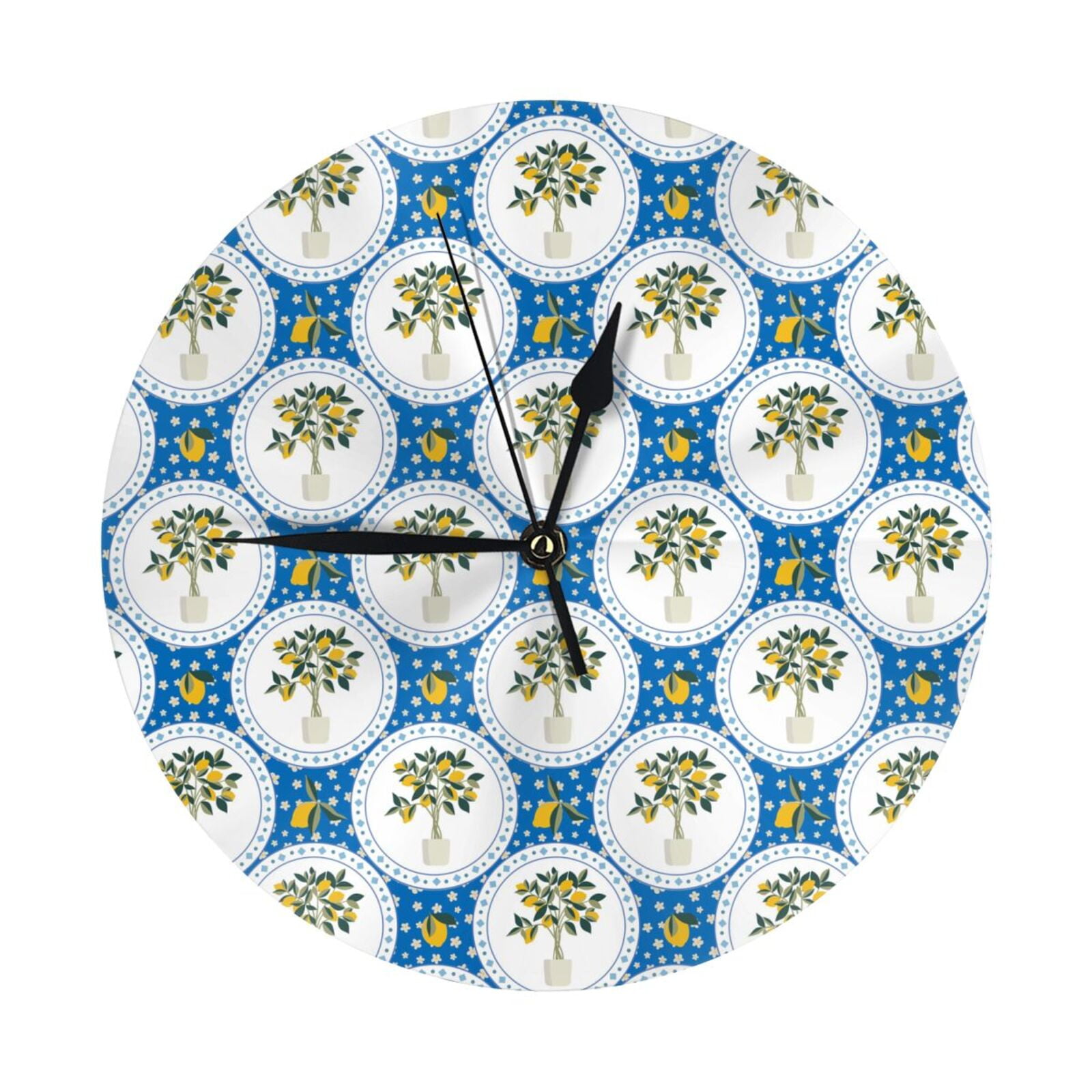 Wall Clock - Lemon tree lemons blue Italian style 9.8 Inch Silent Non ...
