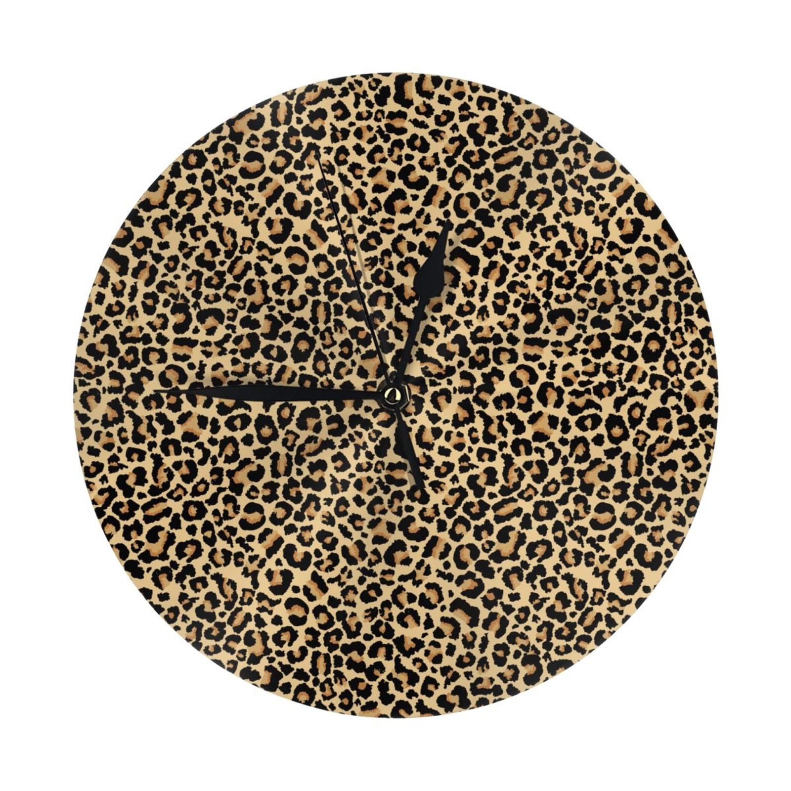 Wall Clock, Leopard Print Wall Clocks Battery Operated Silent Kitchen ...