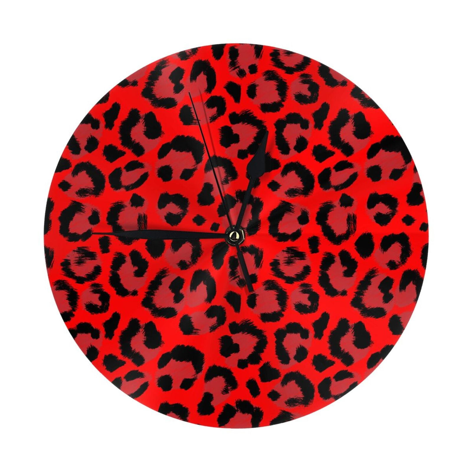 Wall Clock, Leopard red print Wall Clocks Battery Operated Silent ...