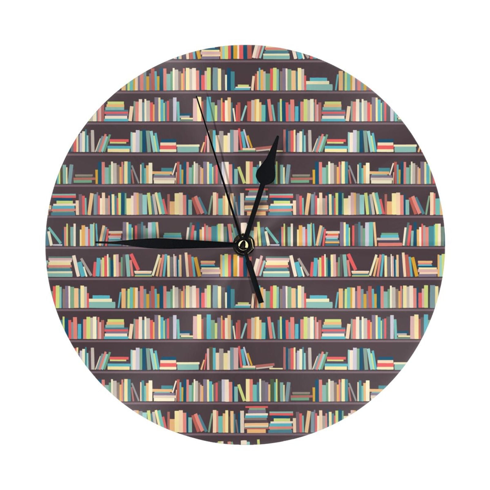 Wall Clock, Library bookstore bookshelves print Wall Clocks Battery ...