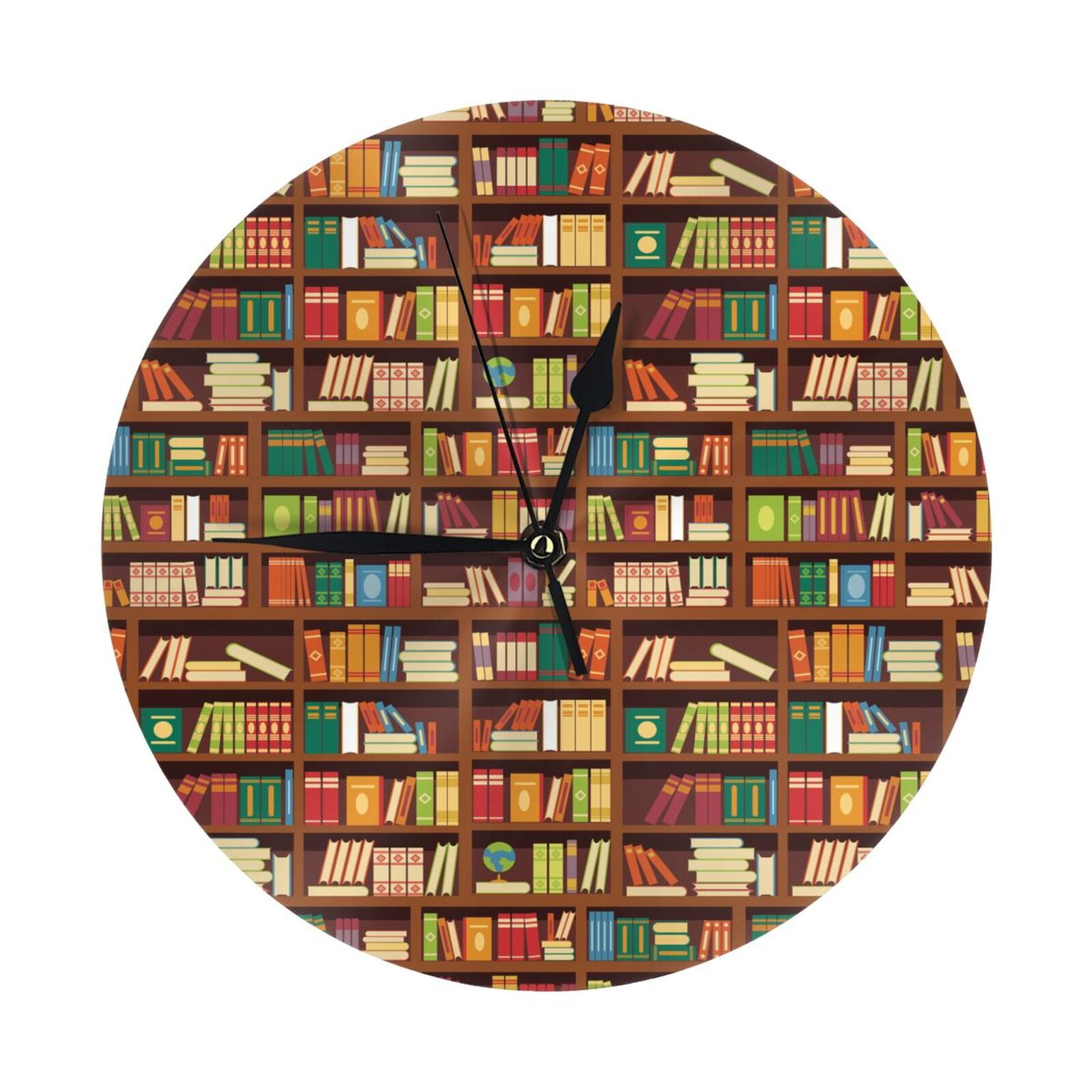 Wall Clock Library vintage bookshelf print Wall Clocks Battery Operated ...