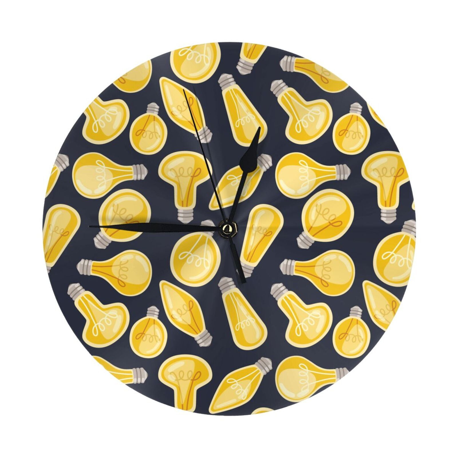 Wall Clock, Light Bulb Print Wall Clocks Battery Operated Silent ...
