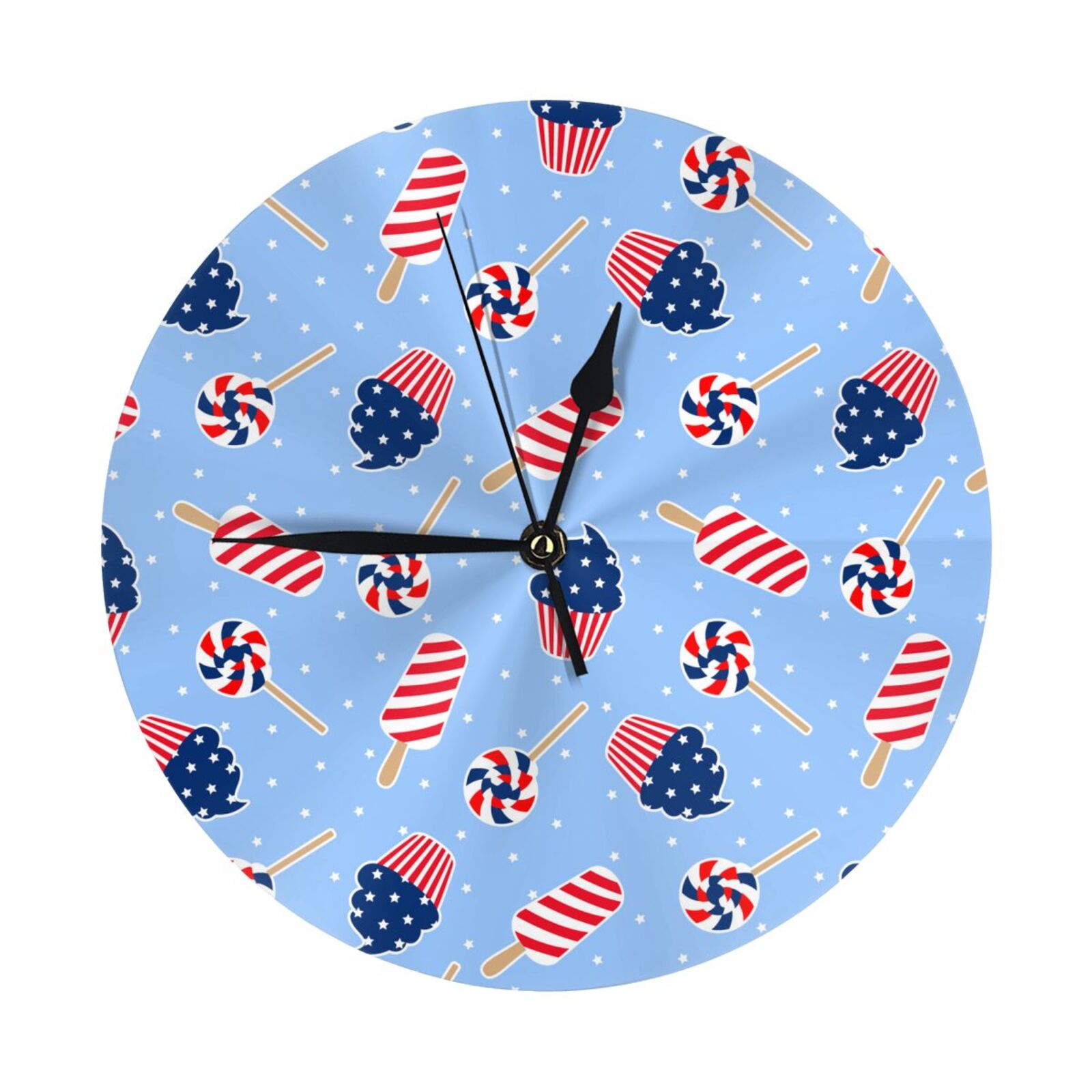Wall Clock, Light Red Blue Ice Cream Print Wall Clocks Battery Operated ...