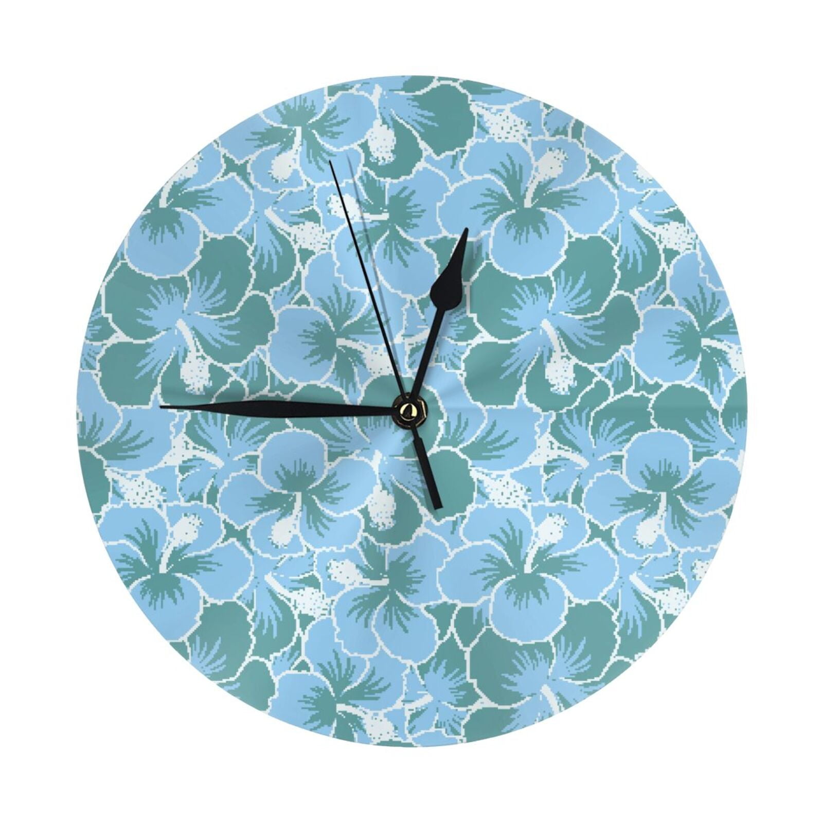 Wall Clock Lightblue Flower Wall Clocks Battery Operated, Modern Wall ...