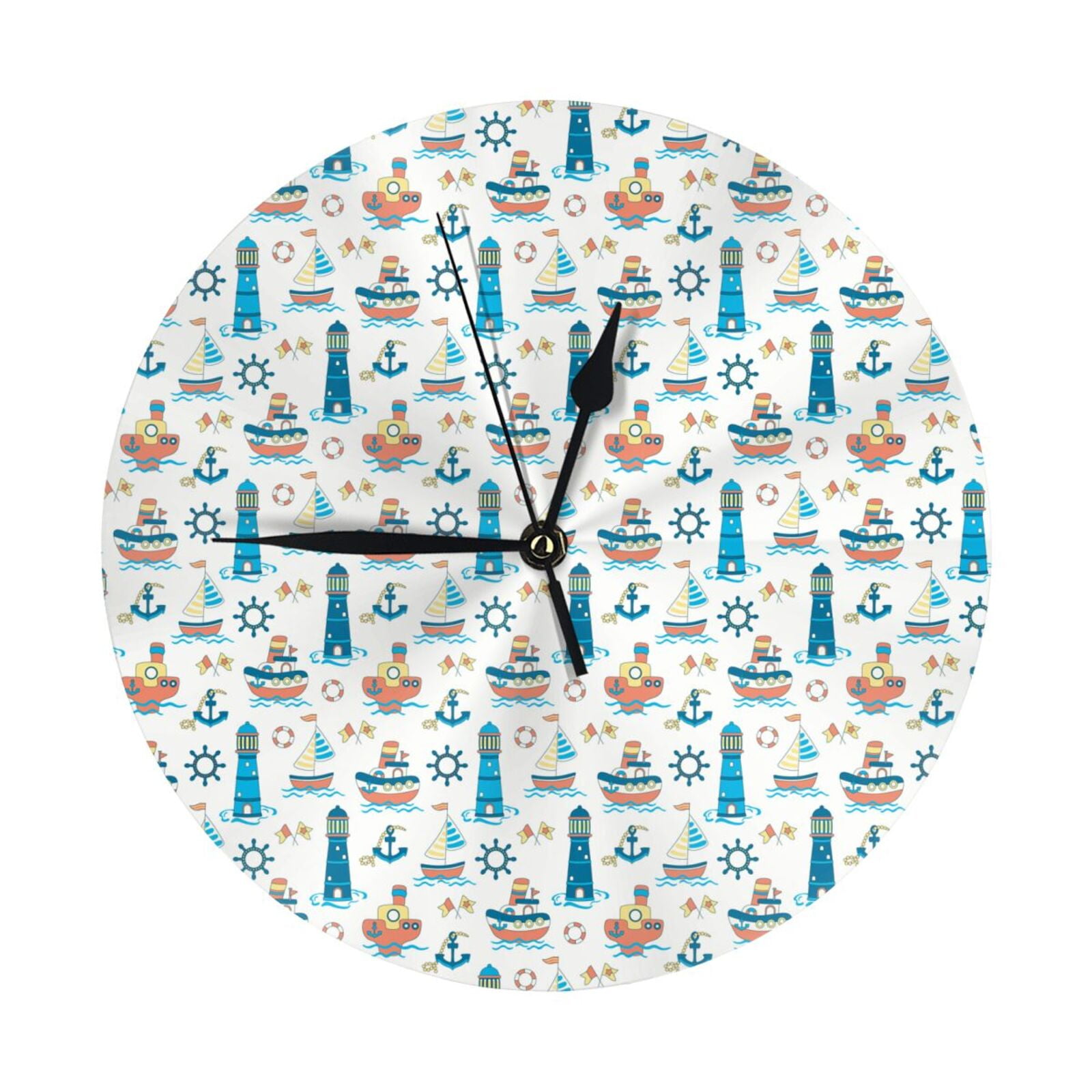 Wall Clock Lighthouse And Sea Wall Clocks Battery Operated, Modern Wall ...