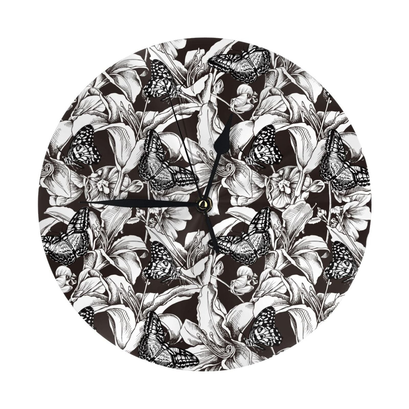 Wall Clock Lilies Flowers Butterfly Wall Clocks Battery Operated ...