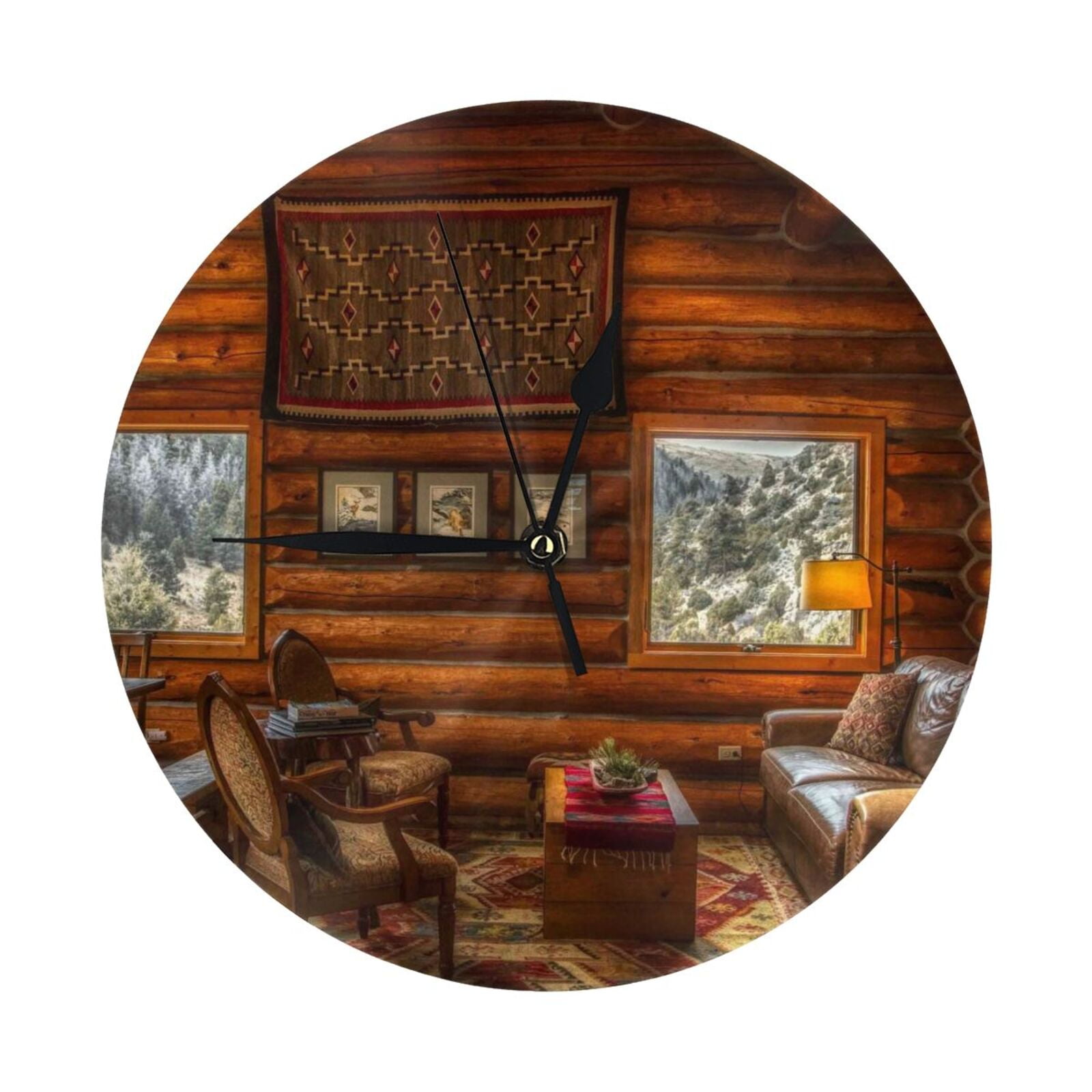 Wall Clock, Log Cabin Inside Wall Clocks Battery Operated Silent ...
