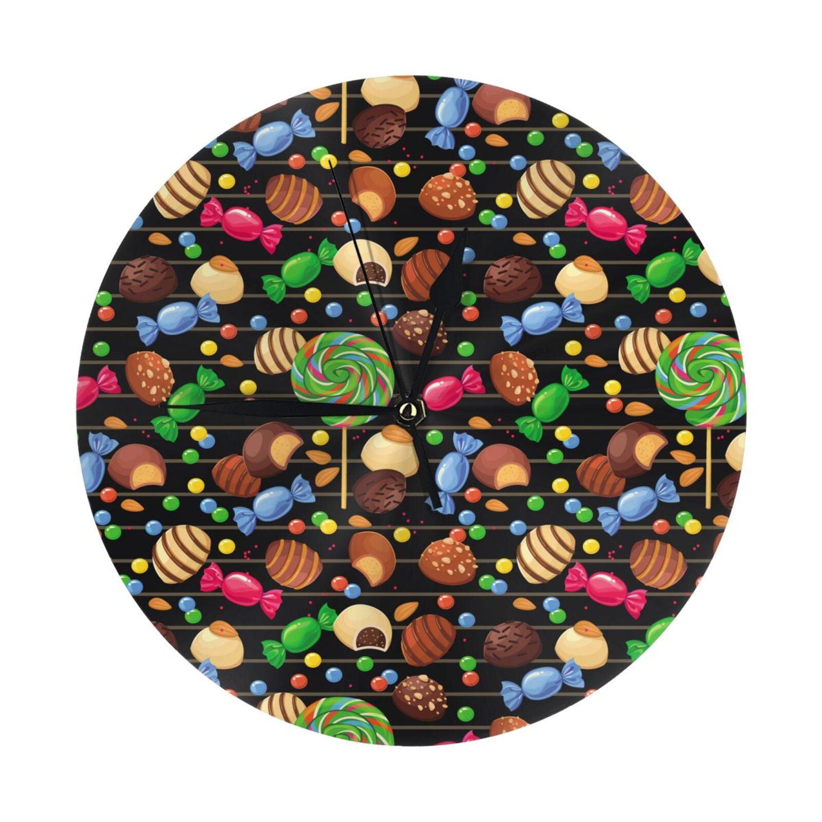 Wall Clock, Lollipop Candy Chocolate Bean Print Wall Clocks Battery ...