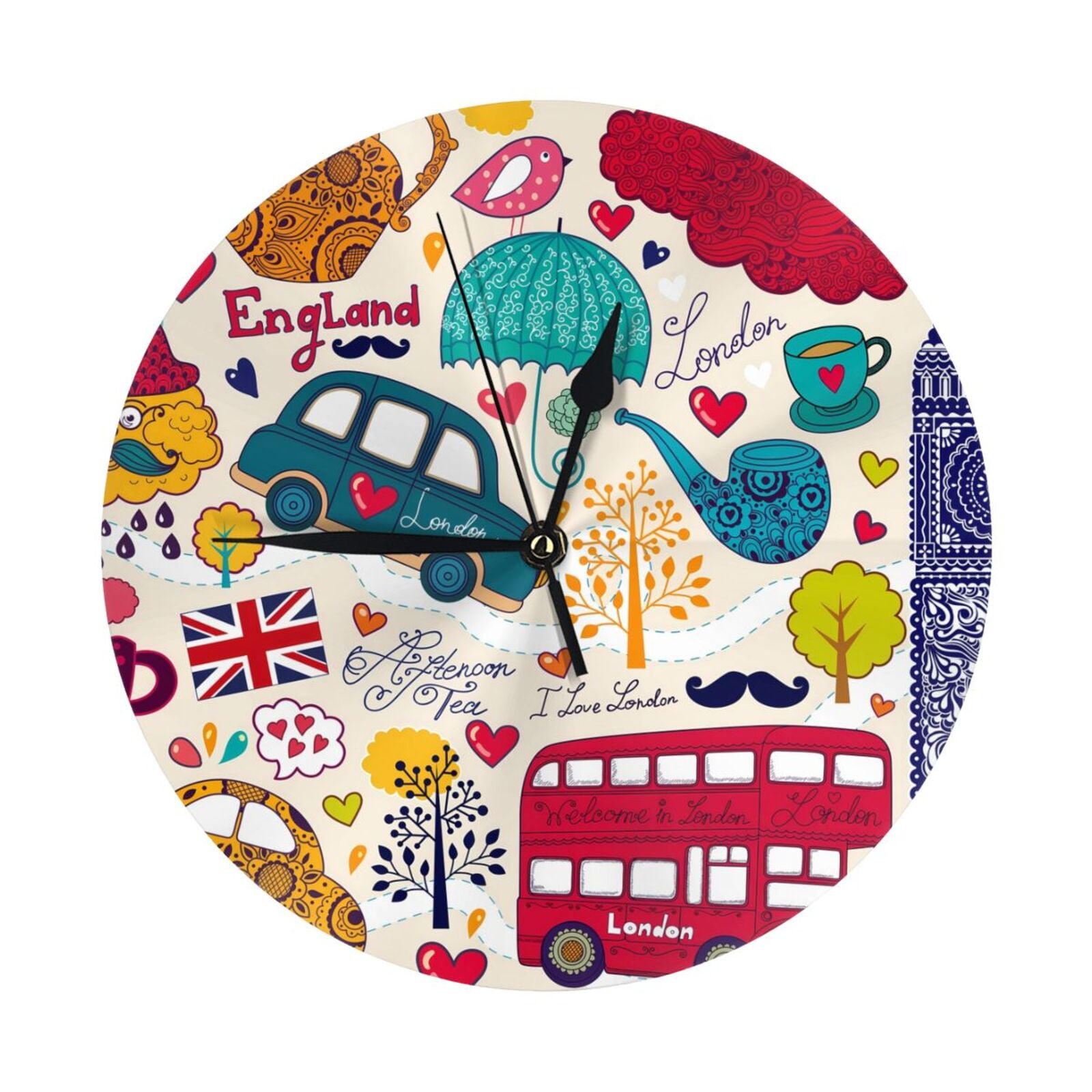 Wall Clock, London Symbols Wall Clocks Battery Operated Silent Kitchen ...