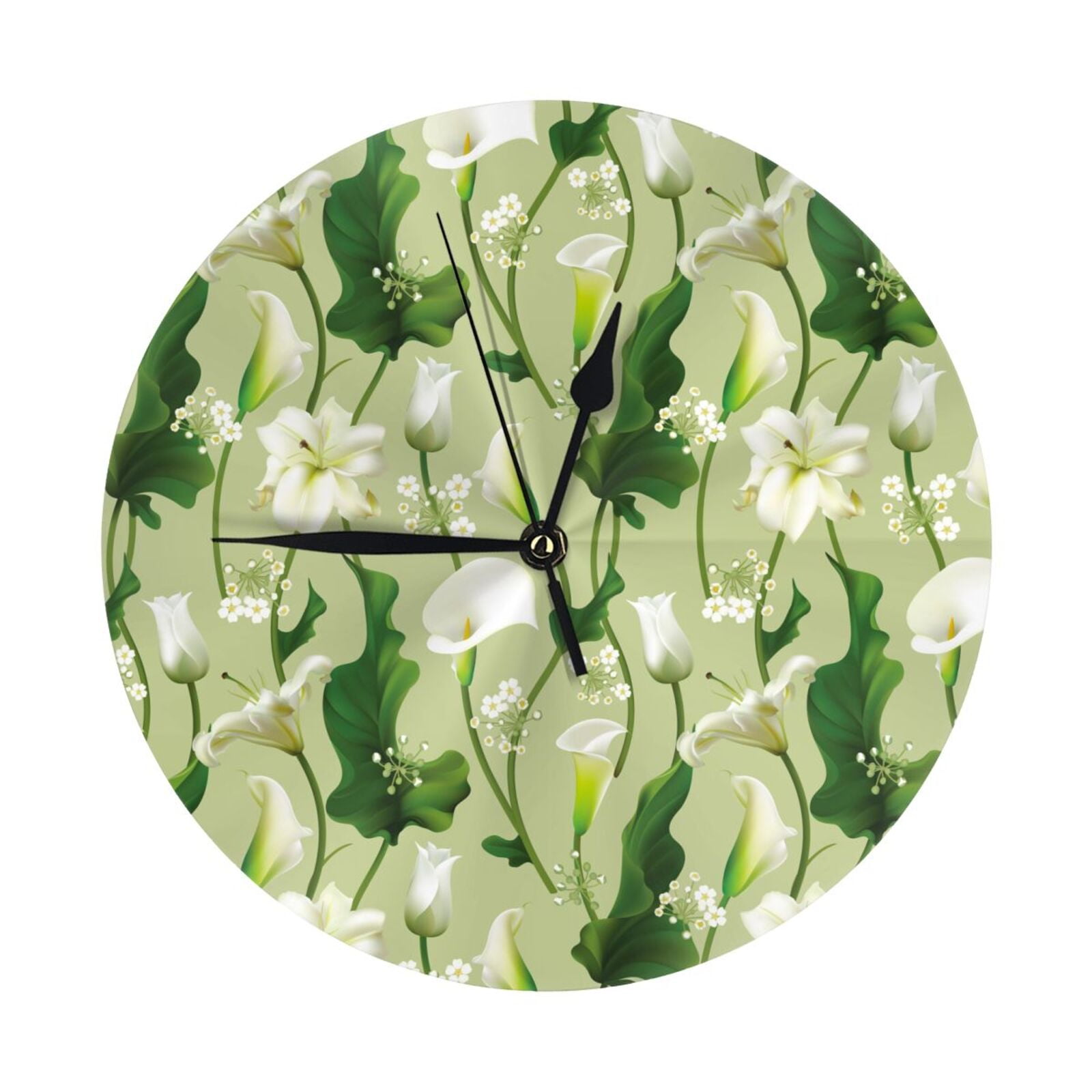 Wall Clock, Lotus Leaves Calla Lily Flowers Wall Clocks Battery ...