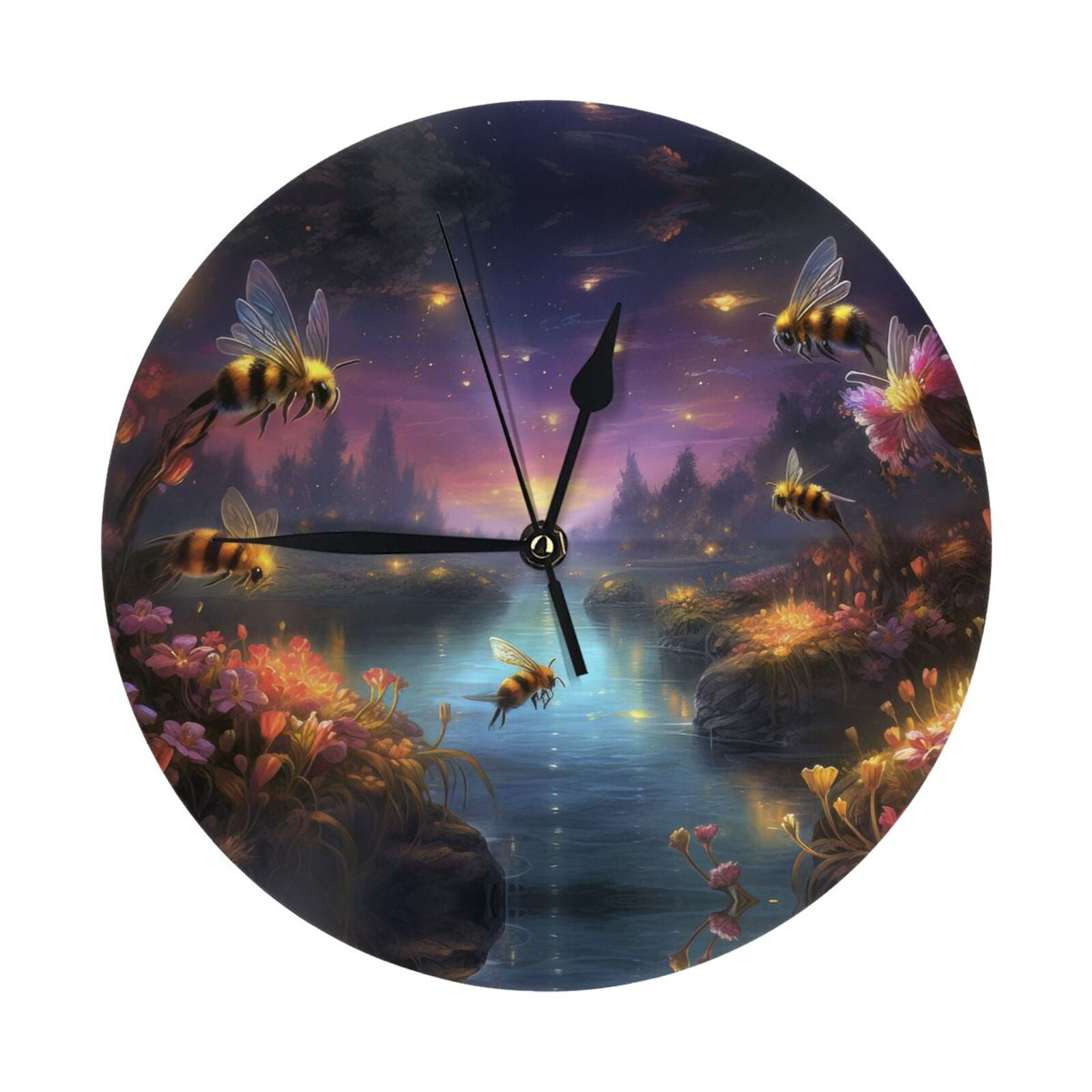Wall Clock, Magical Bees Twilight River Wall Clocks Battery Operated ...