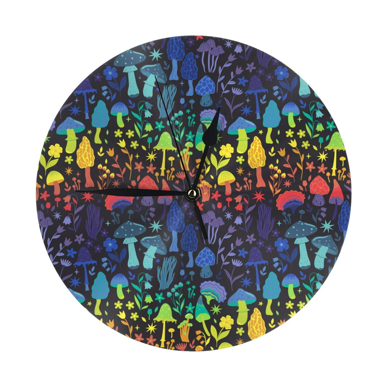 Wall Clock, Magical Mushrooms and Flowers Wall Clocks Battery Operated ...