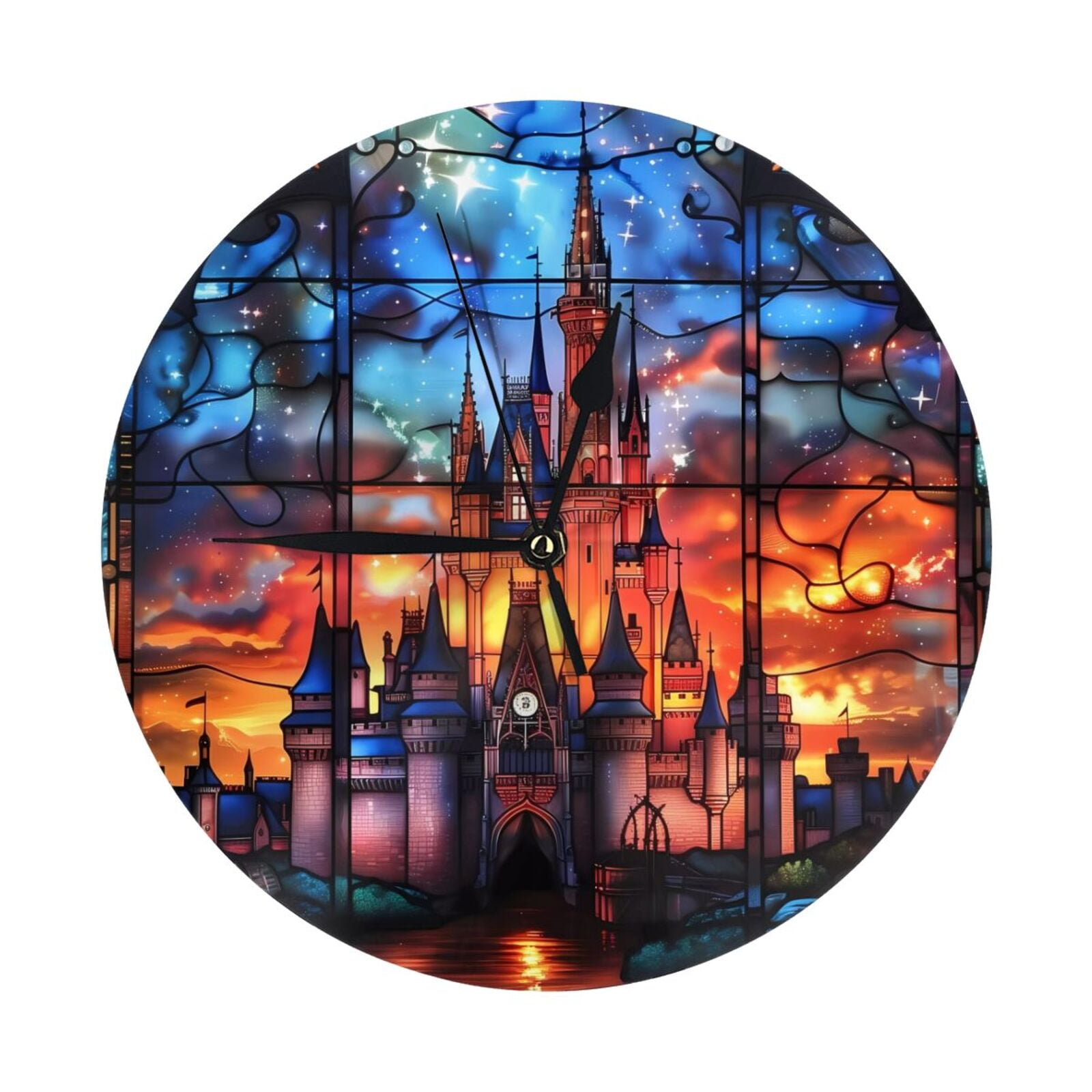 Wall Clock, Magical Stained Glass Castle Wall Clocks Battery Operated ...
