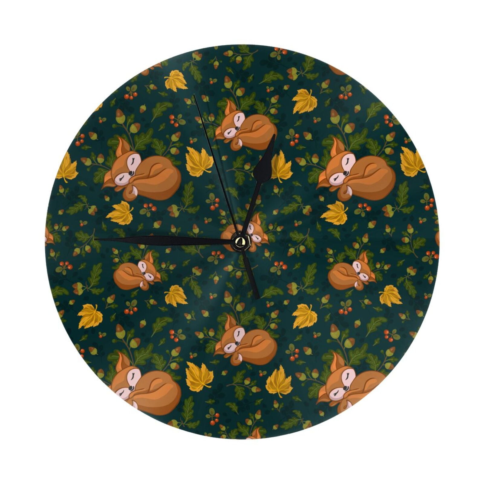 Wall Clock, Maple Leaf Fox Wall Clocks Battery Operated Silent Kitchen ...