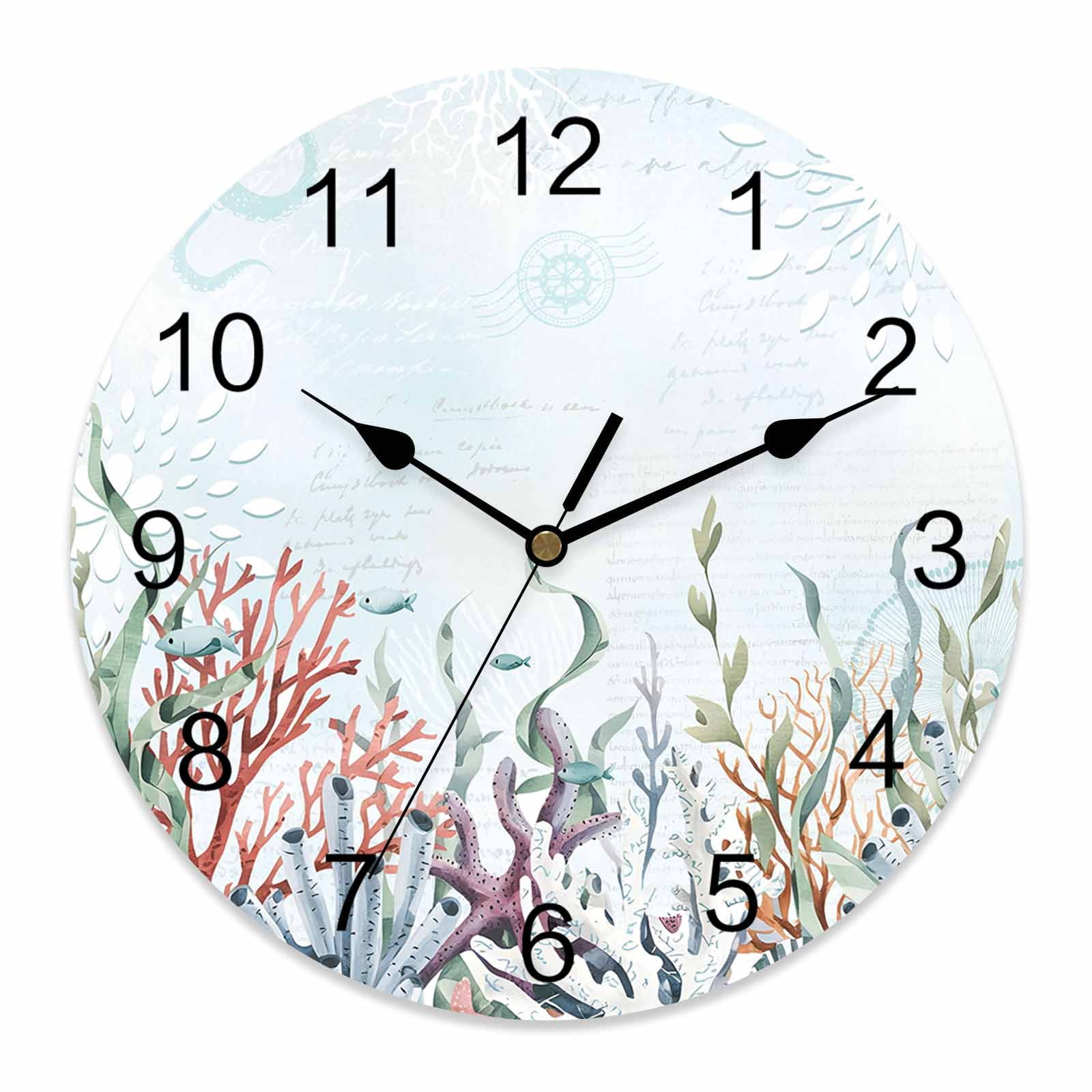 Wall Clock Marine Life Clocks PVC Silent Non-Ticking Battery Operated ...