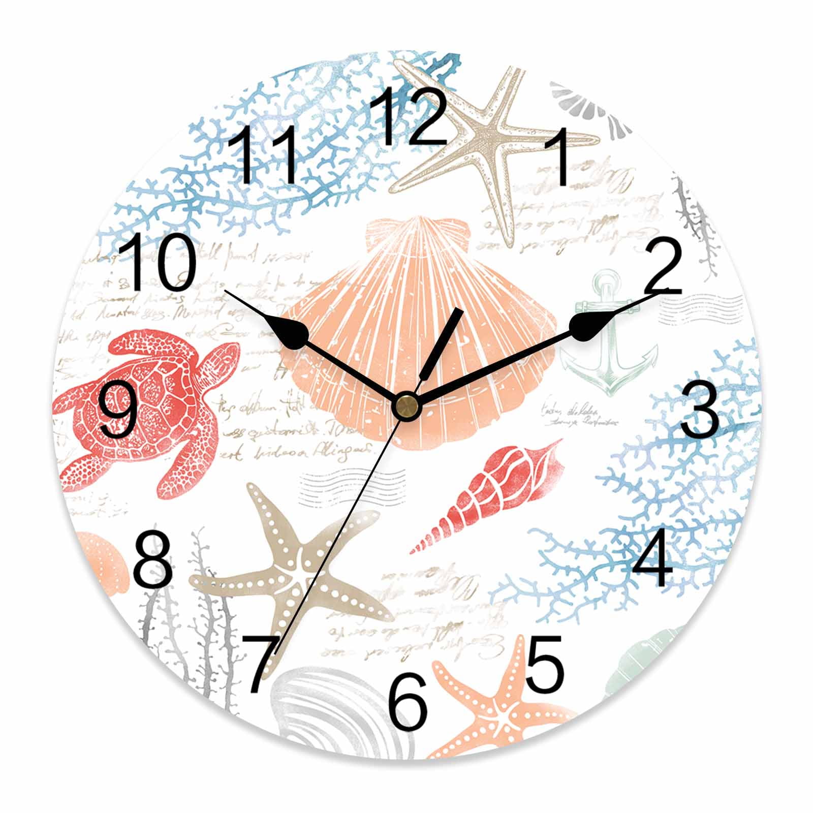 Wall Clock Marine Life Clocks PVC Silent Non-Ticking Battery Operated ...