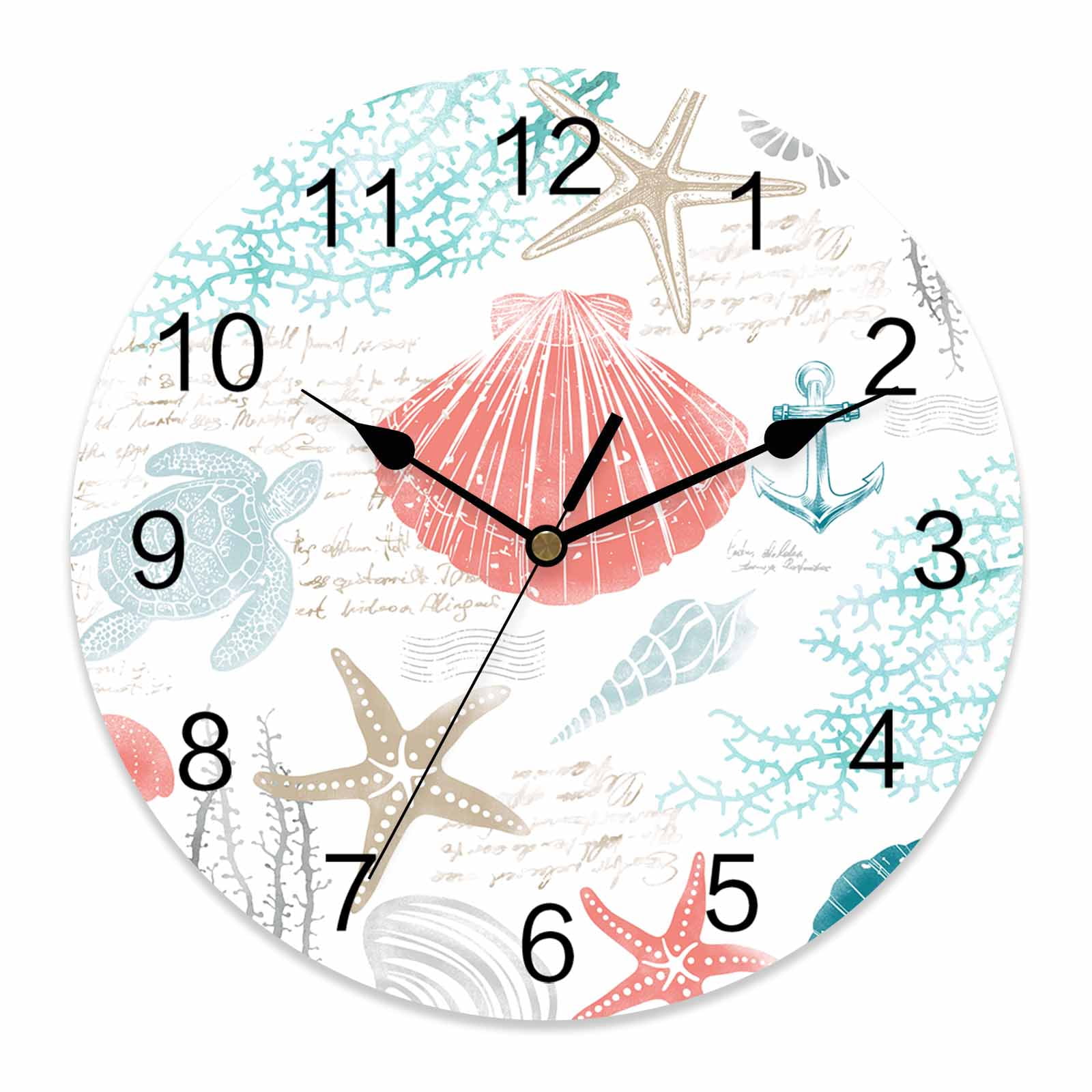 Wall Clock Marine Life Clocks PVC Silent Non-Ticking Battery Operated ...